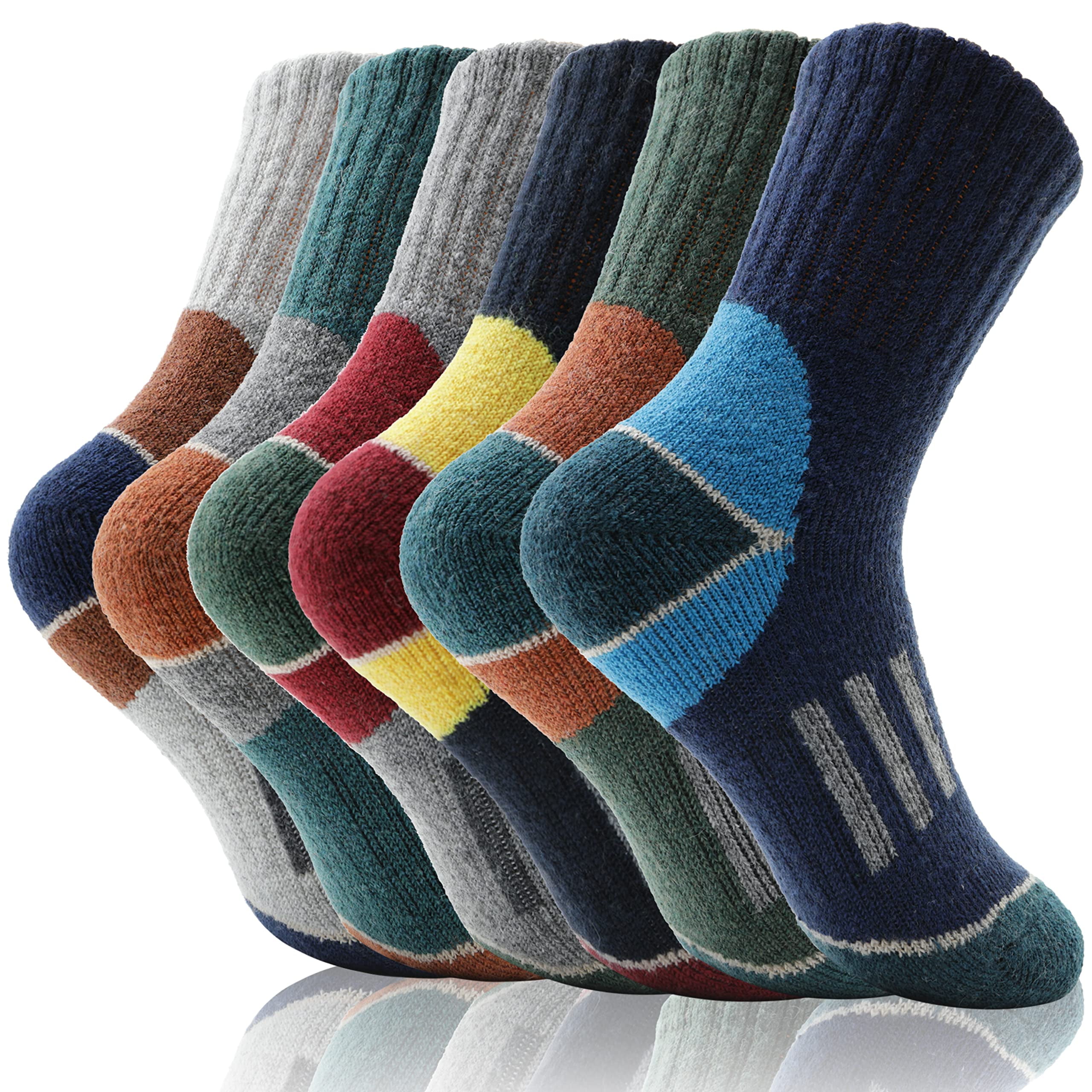 Kids Insulated Merino Wool Hiking Socks, 6 Pairs, Warm, Breathable ...