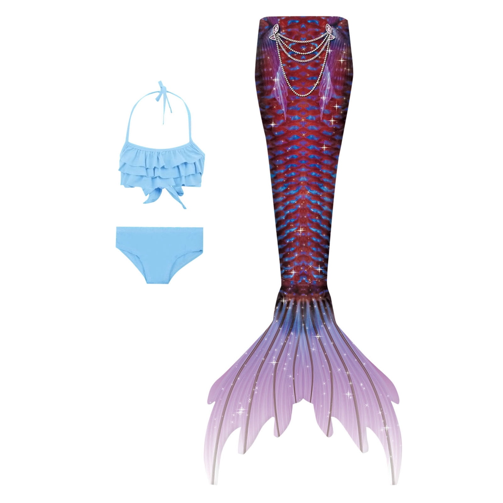 Kids Tail Swimsuit Fish Tail Set Tails Fish Scale 3pcs Girl Swimsuit ...