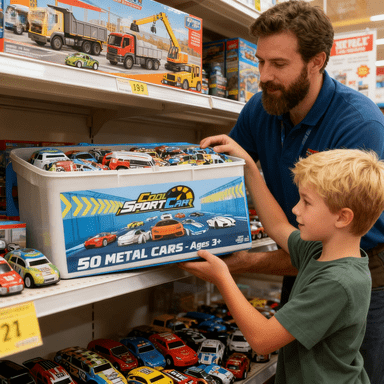 Kids’ Metal Car Toy Set - 50 Pieces with Storage Box: Assorted Vehicles ...