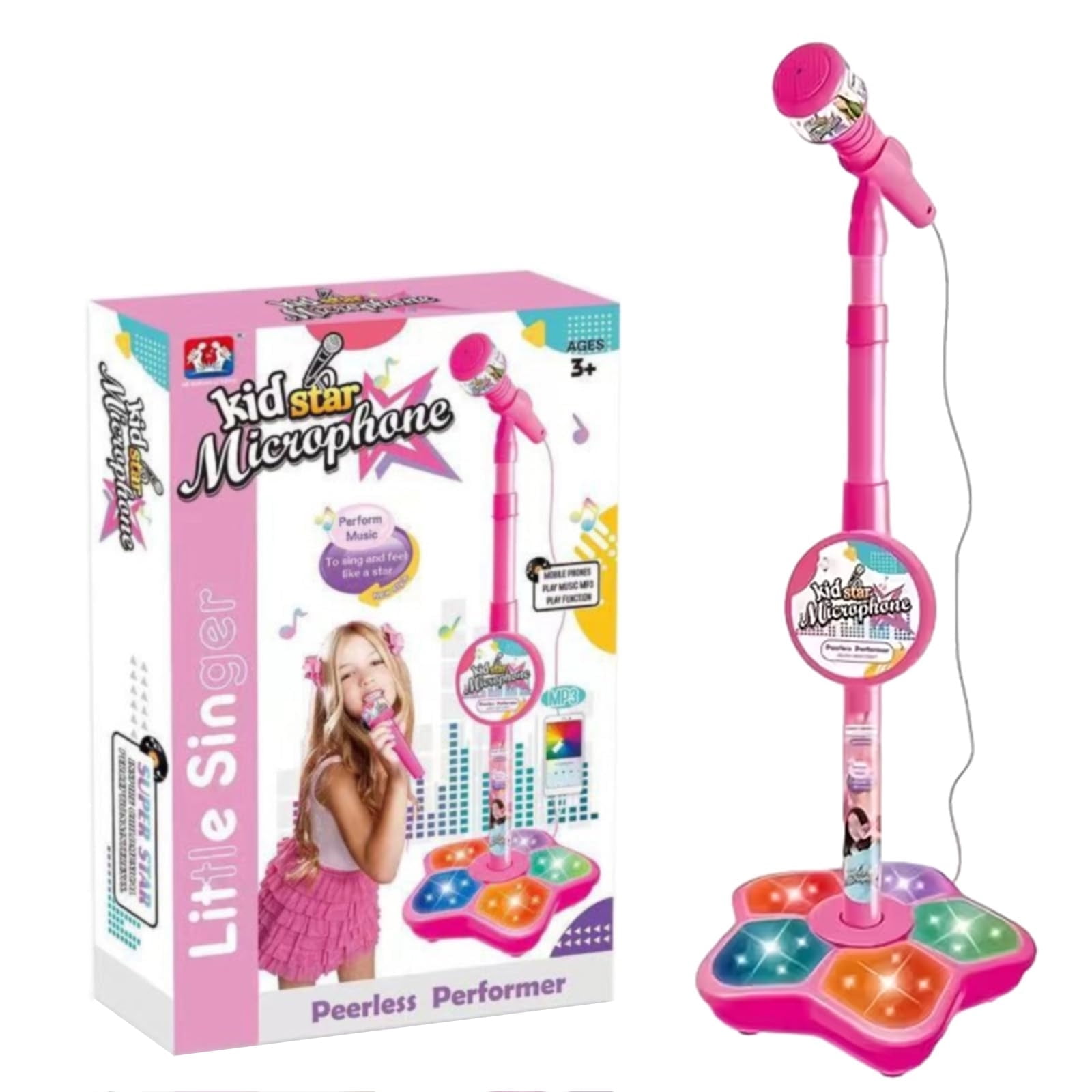 Kids Microphone with Stand, Got Built-In Music, Colorful Lights, Echo ...