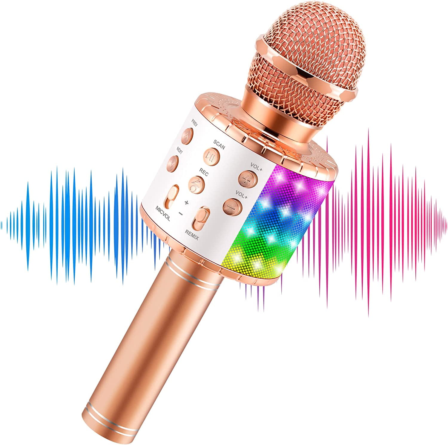 Kids Microphone, Wireless Bluetooth Karaoke Microphone with Dancing LED ...