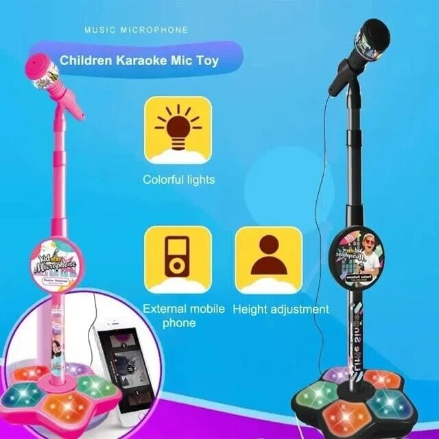 Kids Microphone and Stand Childrens Karaoke Machine with Lights for ...