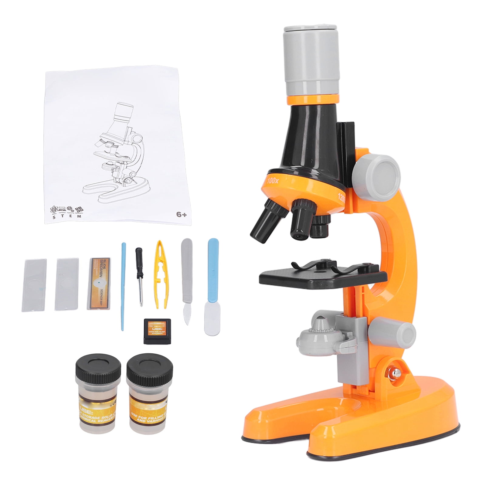 Kids Microscope Kit LED 1200X Microscope with Specimen Slides Science ...