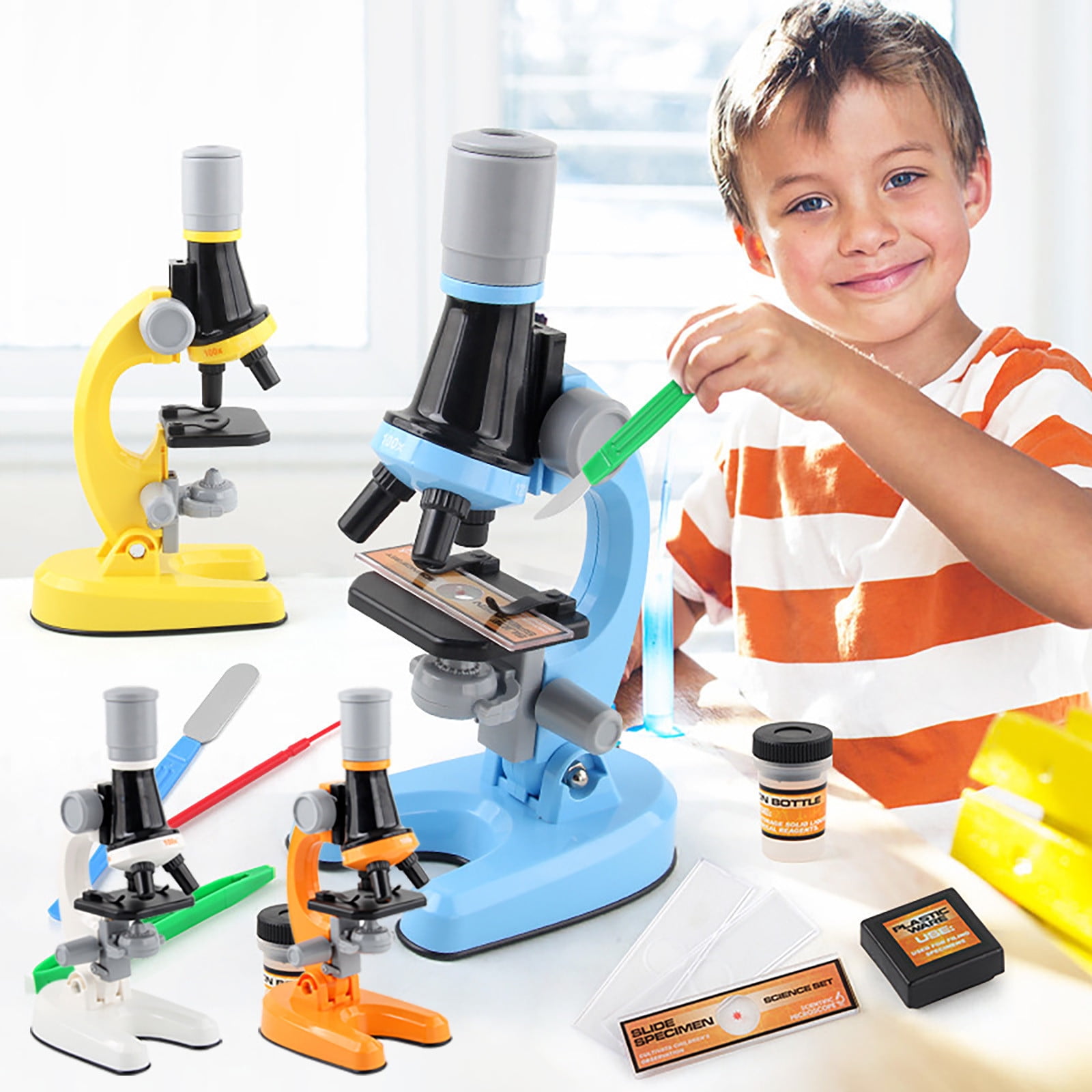 Kids Microscope Science Kit with LED Light, 100X 400X 1200X ...