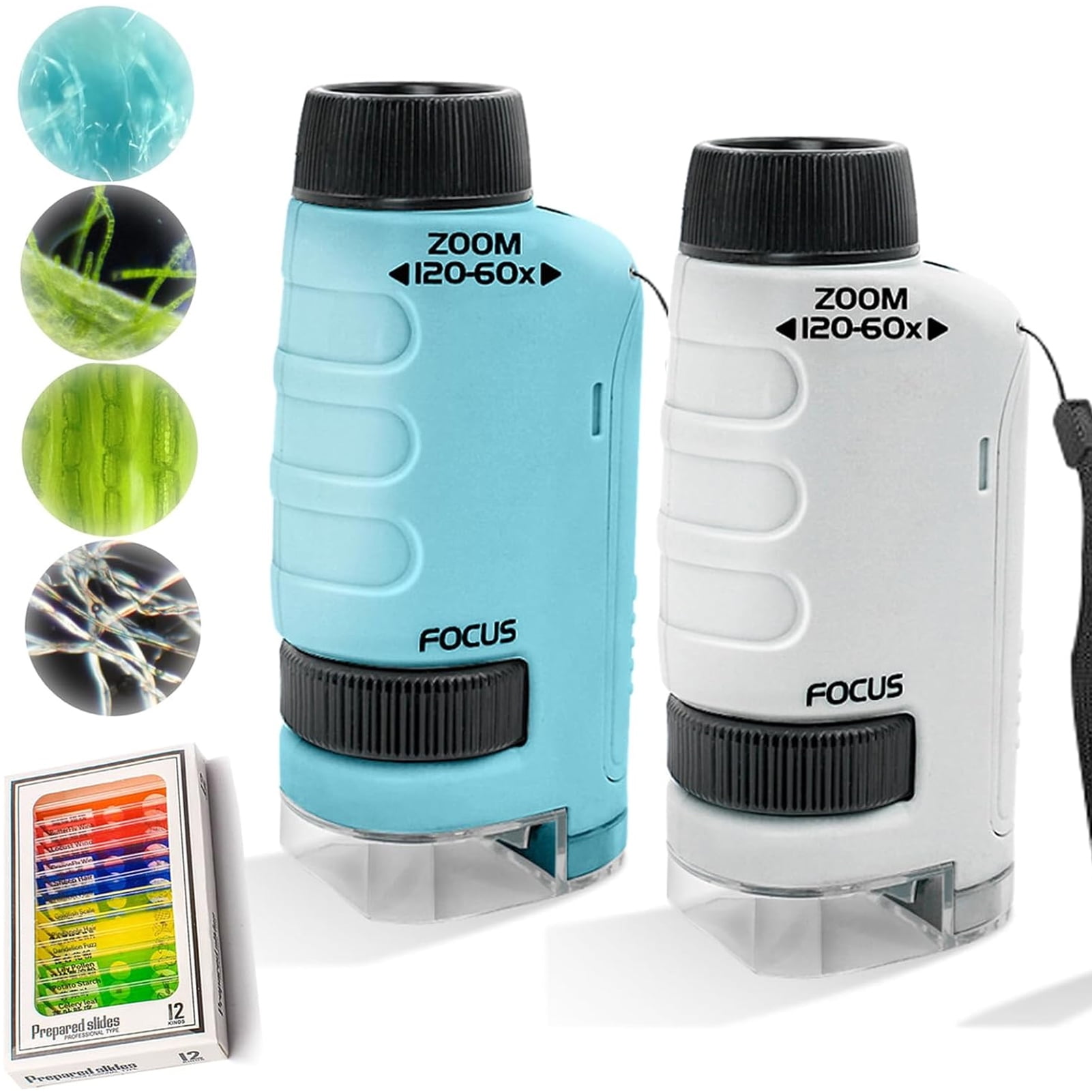 Kids Microscope with 12 Samples 60-120X Magnification Clear Lens ...