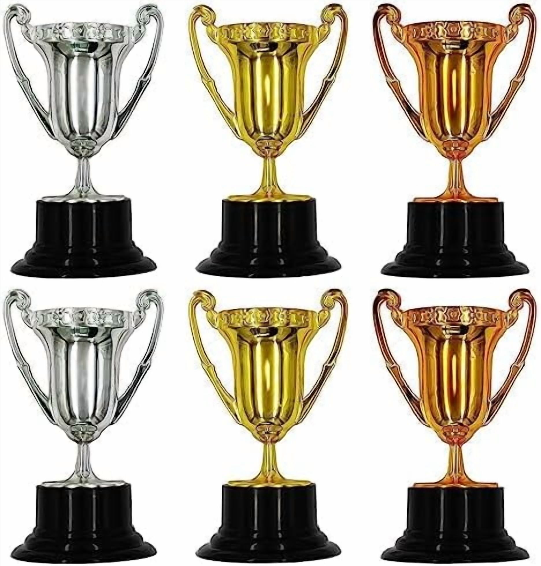 Kids Mini Award Trophy Cups - Pack of 6 Bulk - Plastic Gold Silver ...