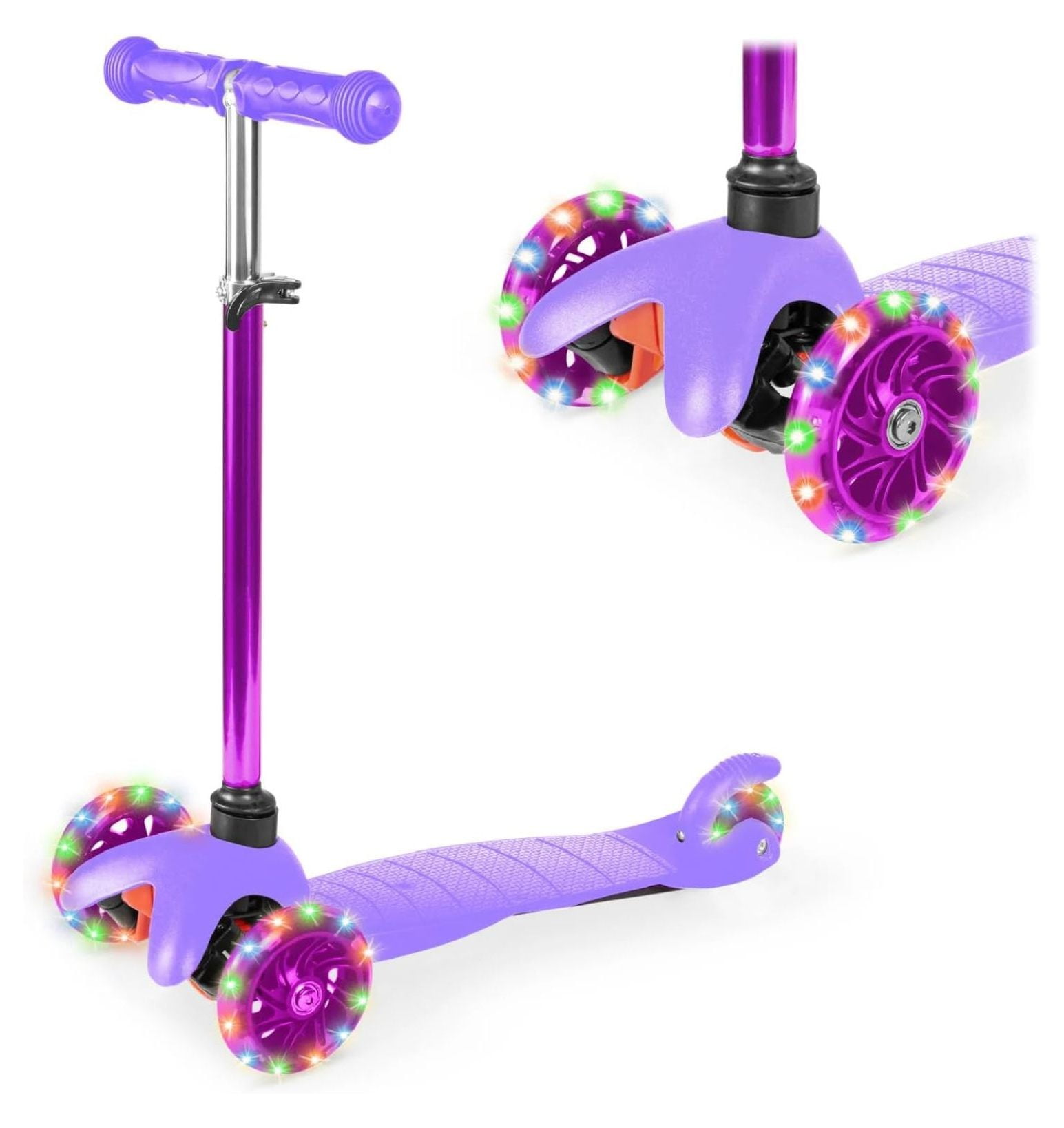 Kids Mini Kick Scooter Toy w/ Light-Up Wheels, Height Adjustable T-Bar ...