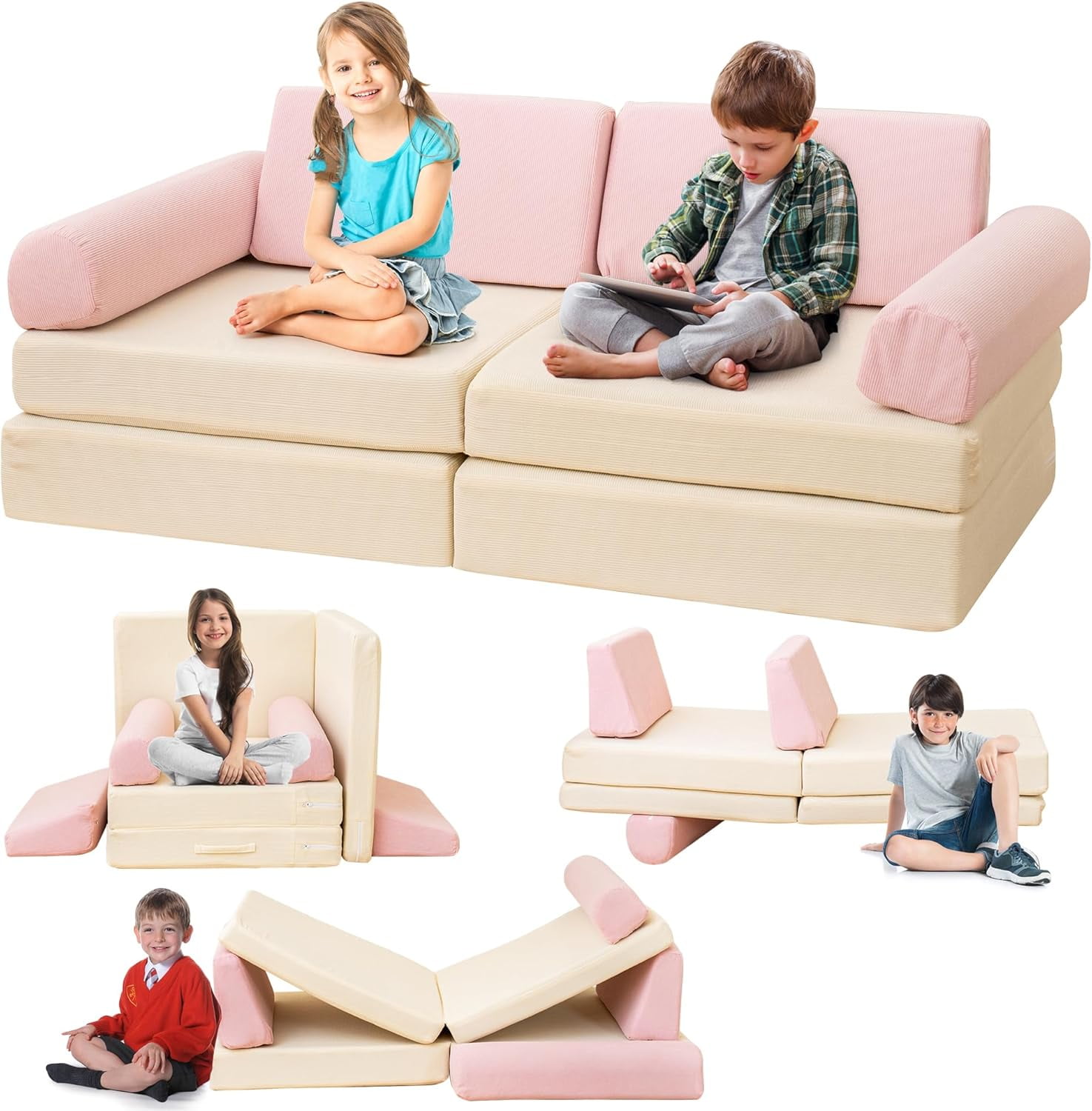Kids Modular Play Couch, Kids Couch for Playroom, 5 Seconds Instant ...