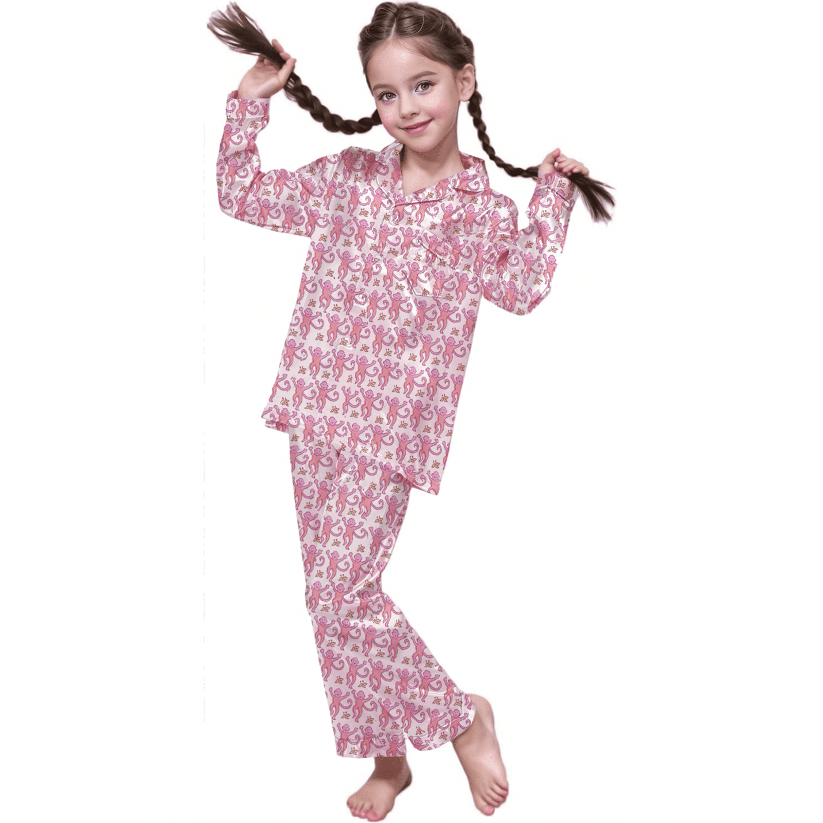 Kids Monkey Pajamas Sets,Girls Cute Print Pajamas,2 Piece Pink Cute ...
