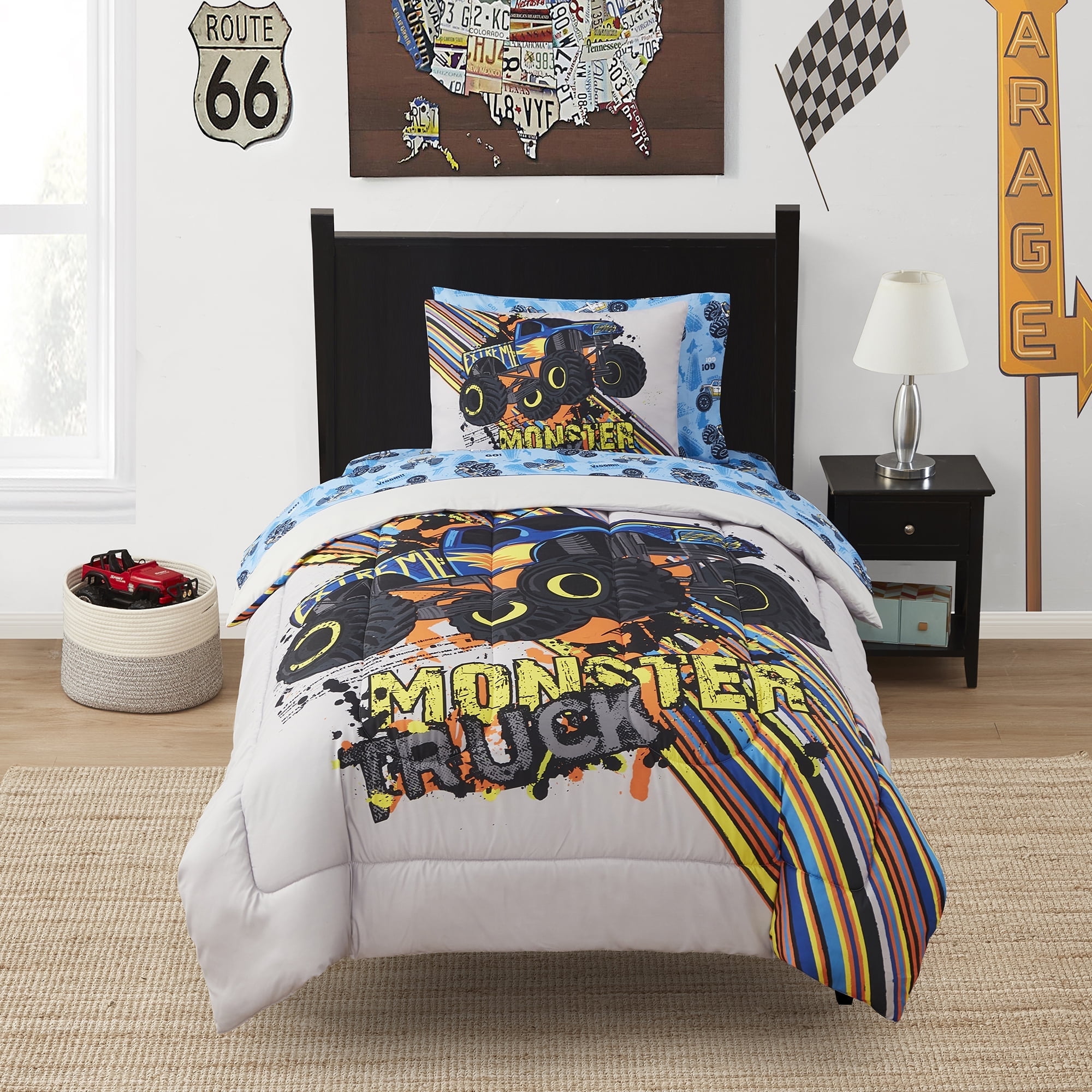 Twin Size Kids Monster Truck Comforter, Sham & Sheet 5 Piece Bed in a ...