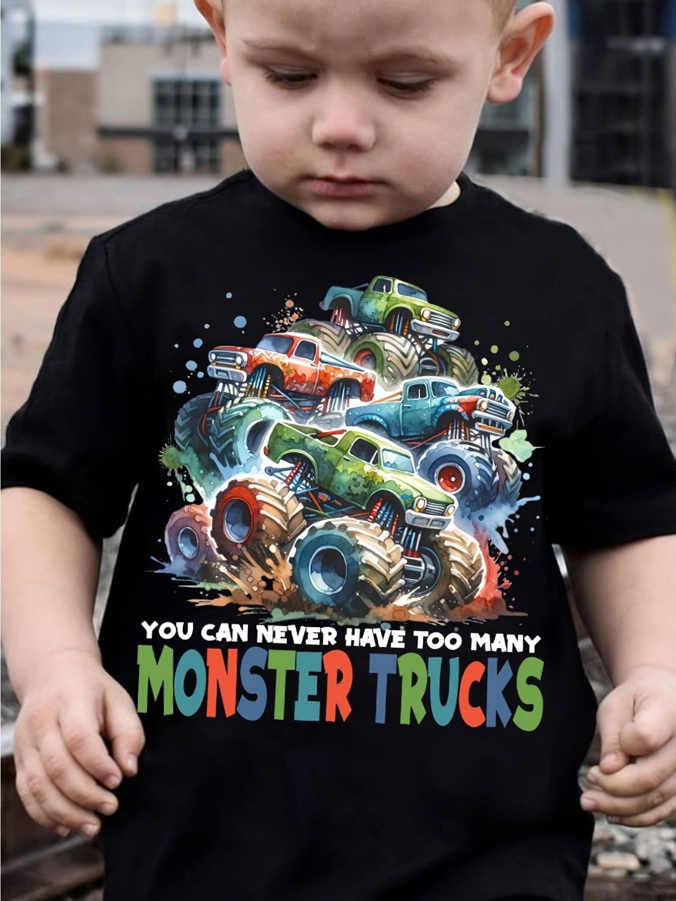 Kids Monster Truck Print T-Shirt - Summer Casual Crew Neck Top with ...