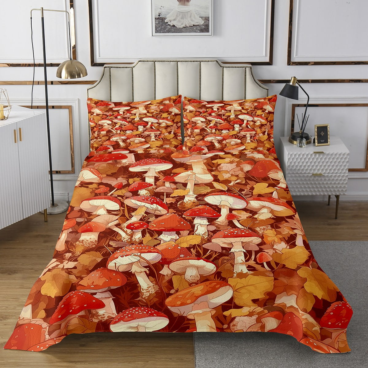 Mushroom Queen Quilt Set,Watercolor Mushroom Bedding Set Kawaii Room ...