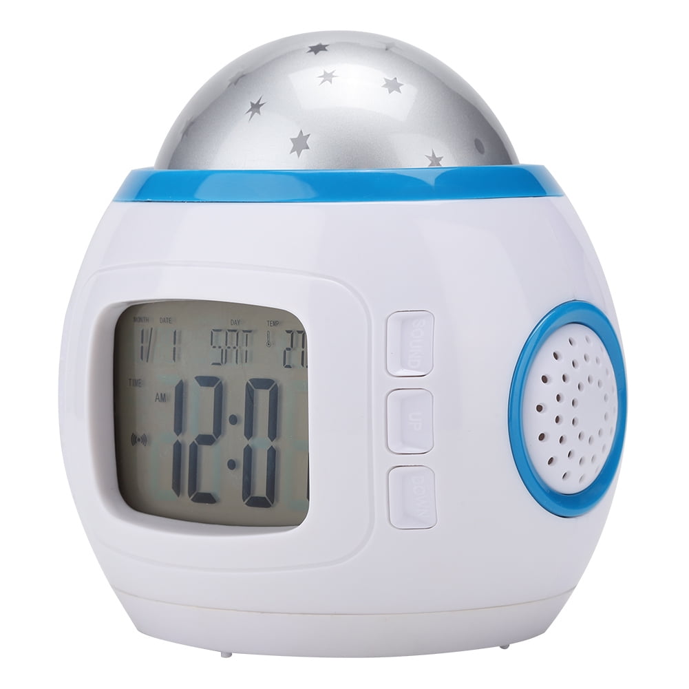 Kids Music LED Star Sky Projection Lamp Digital Alarm Clock Calendar ...
