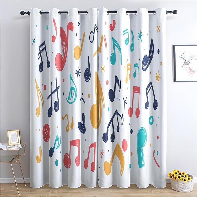 Kids Music Note Blackout Curtains, Thermal Insulated Room Darkening ...