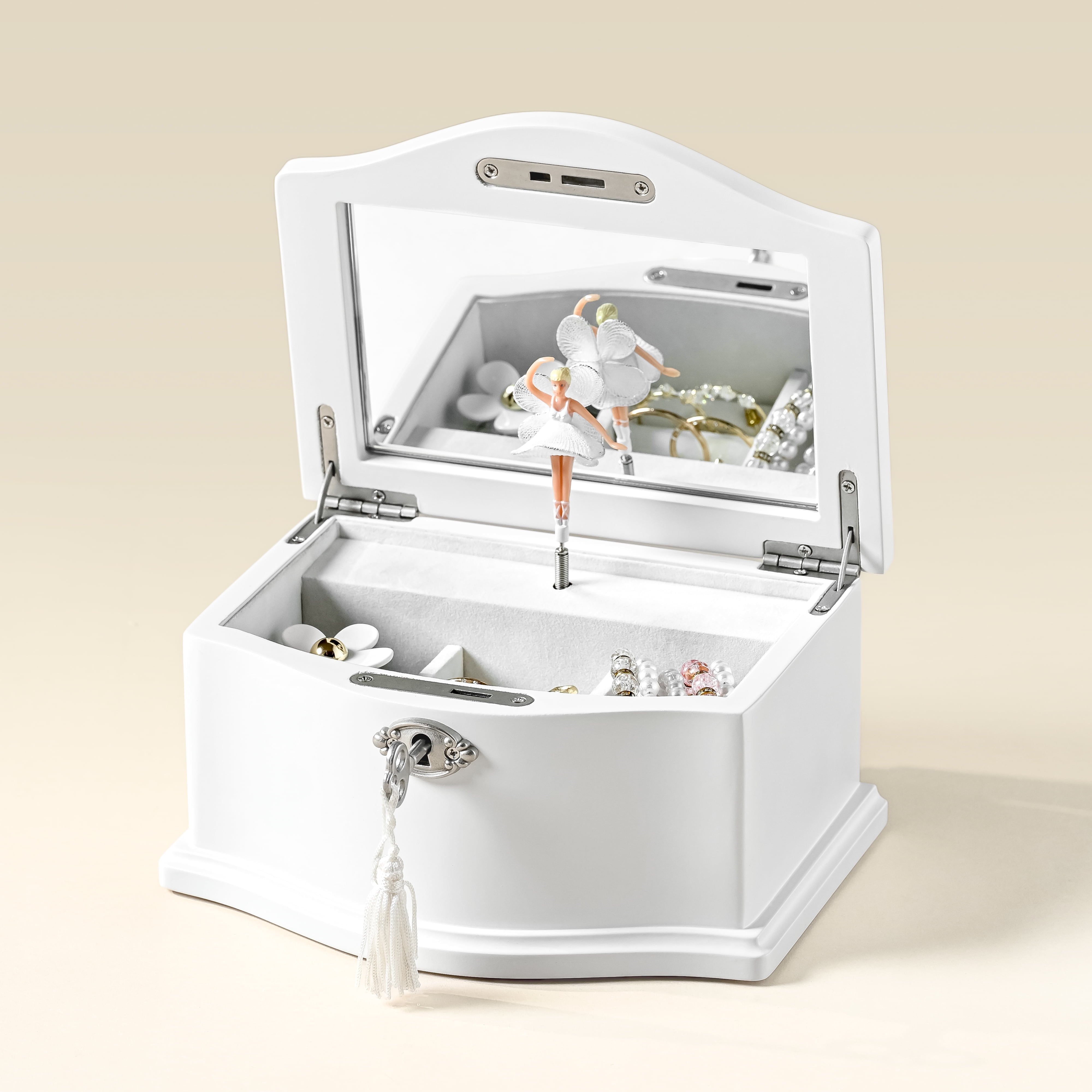 Kids Musical Jewelry Box with Lock and Mirror, Wooden Jewelry Organizer ...