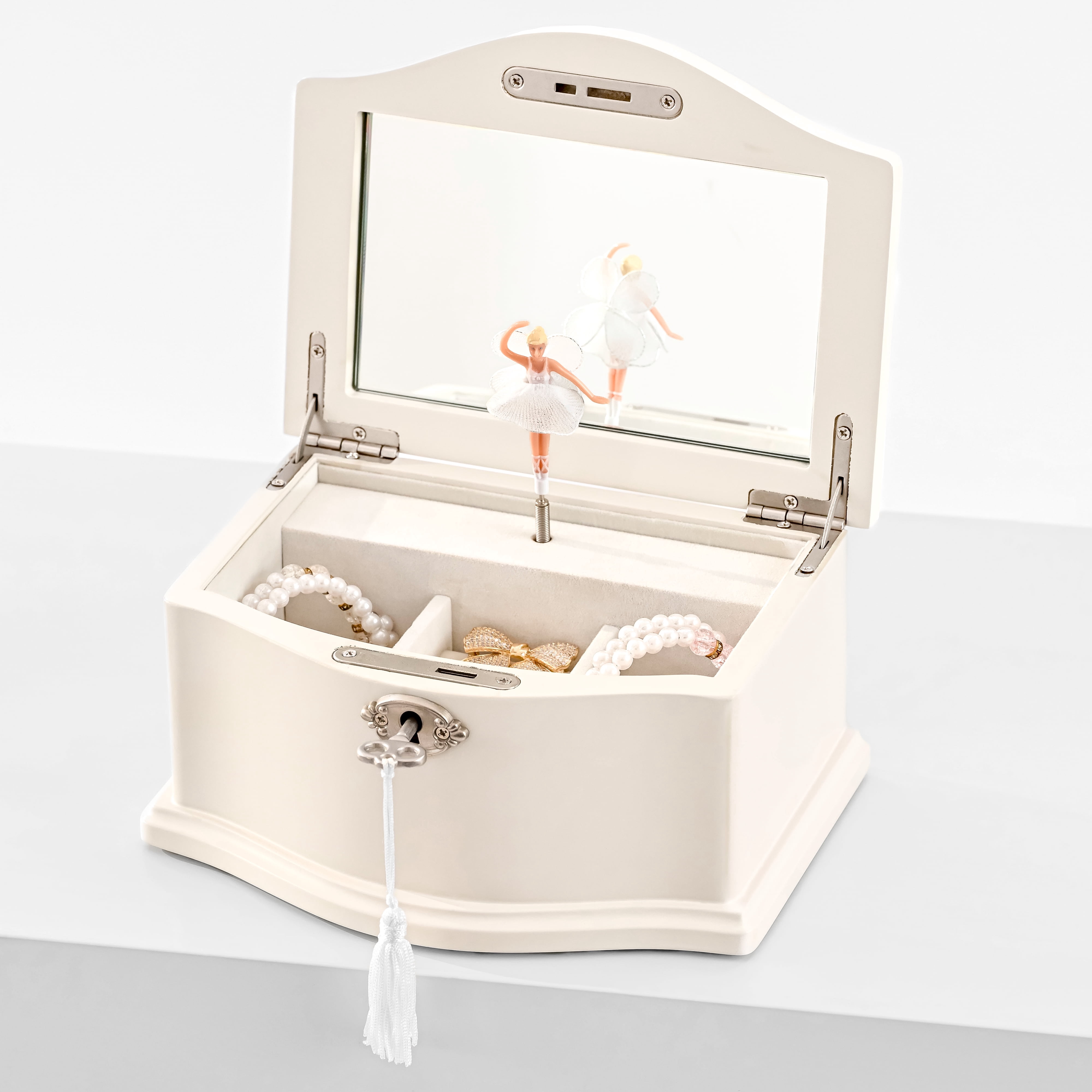 Kids Musical Jewelry Box with Lock and Mirror, Wooden Jewelry Organizer ...