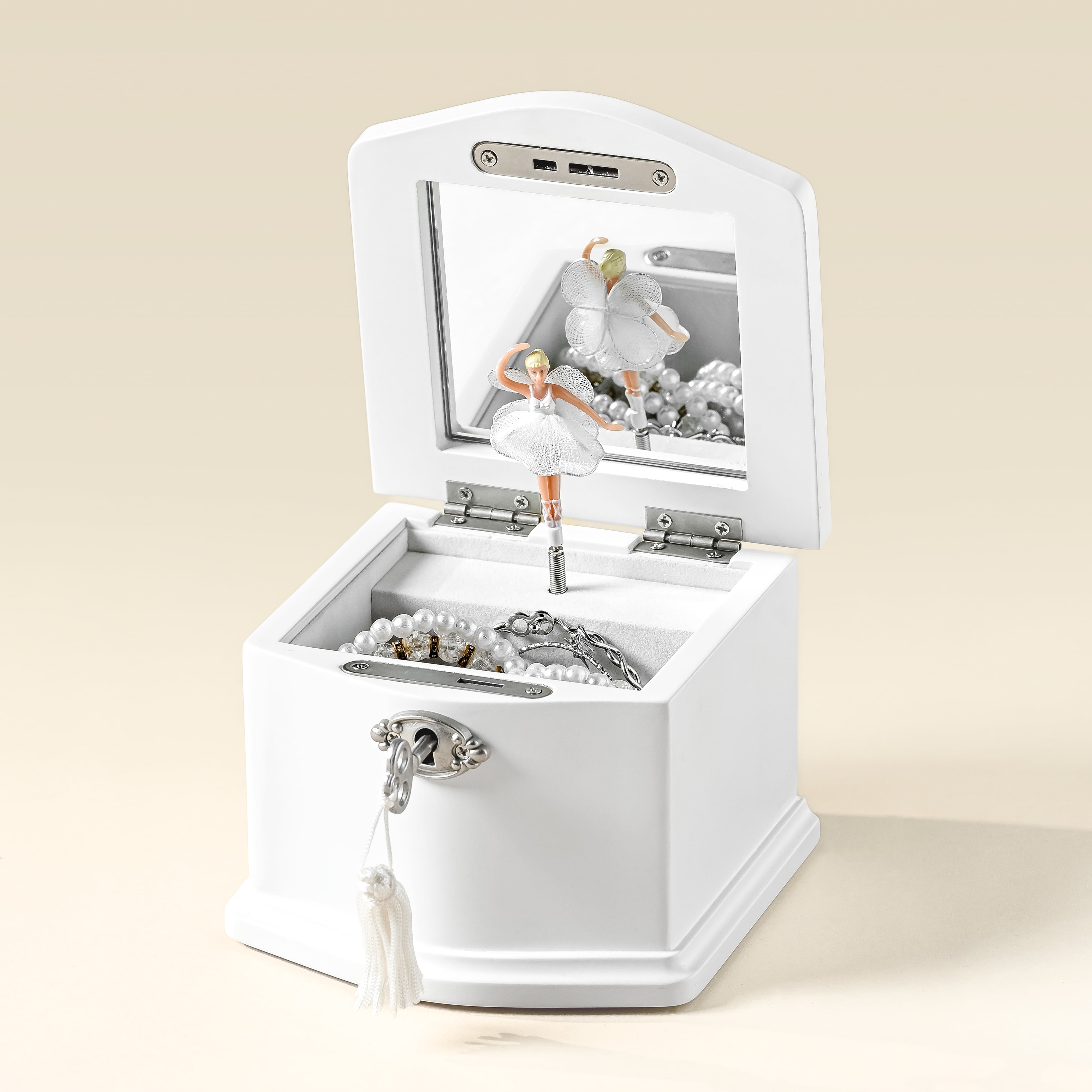 Kids Musical Jewelry Box with Lock and Mirror, Wooden Jewelry Organizer ...