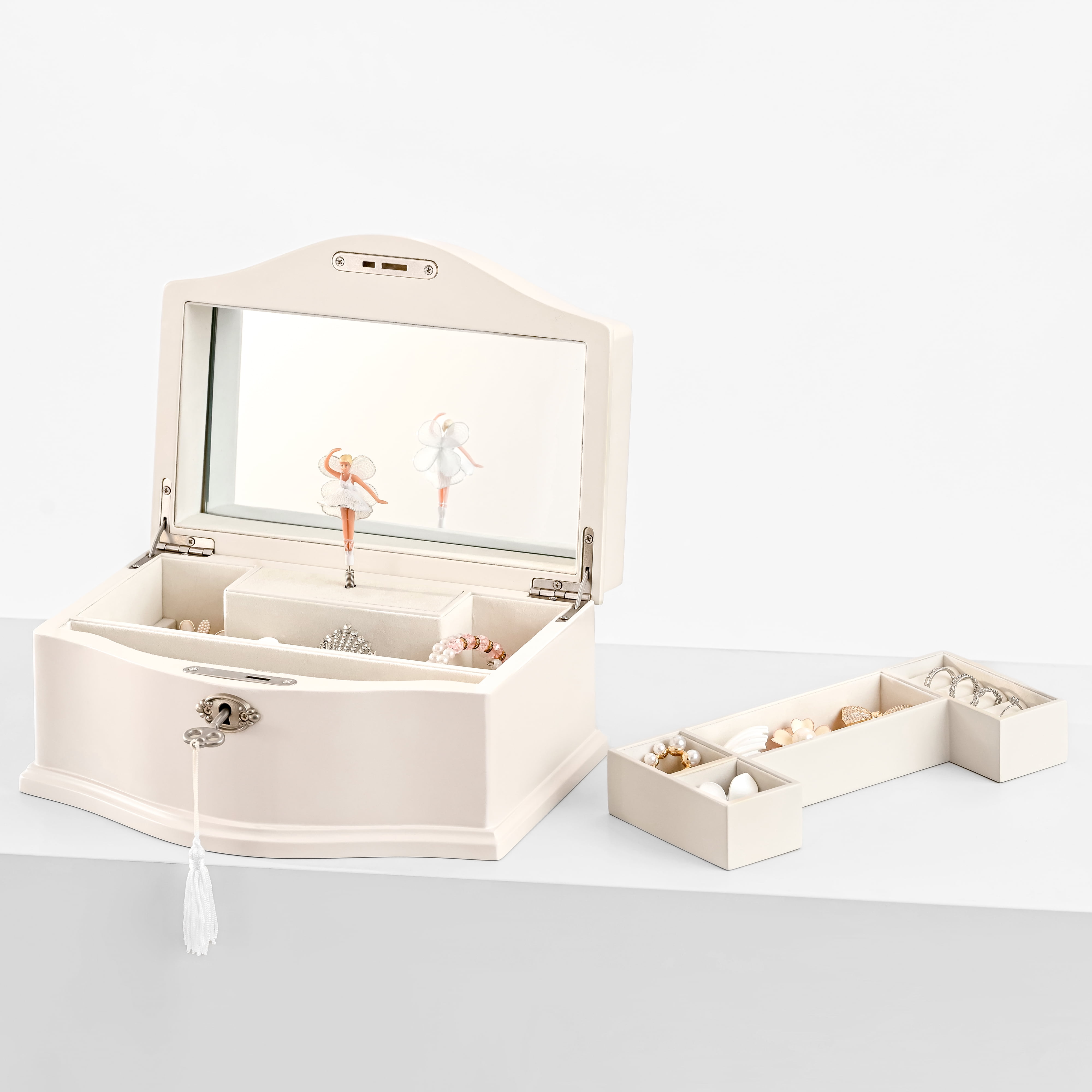 Kids Musical Jewelry Box with Lock and Mirror, Wooden Jewelry Organizer ...