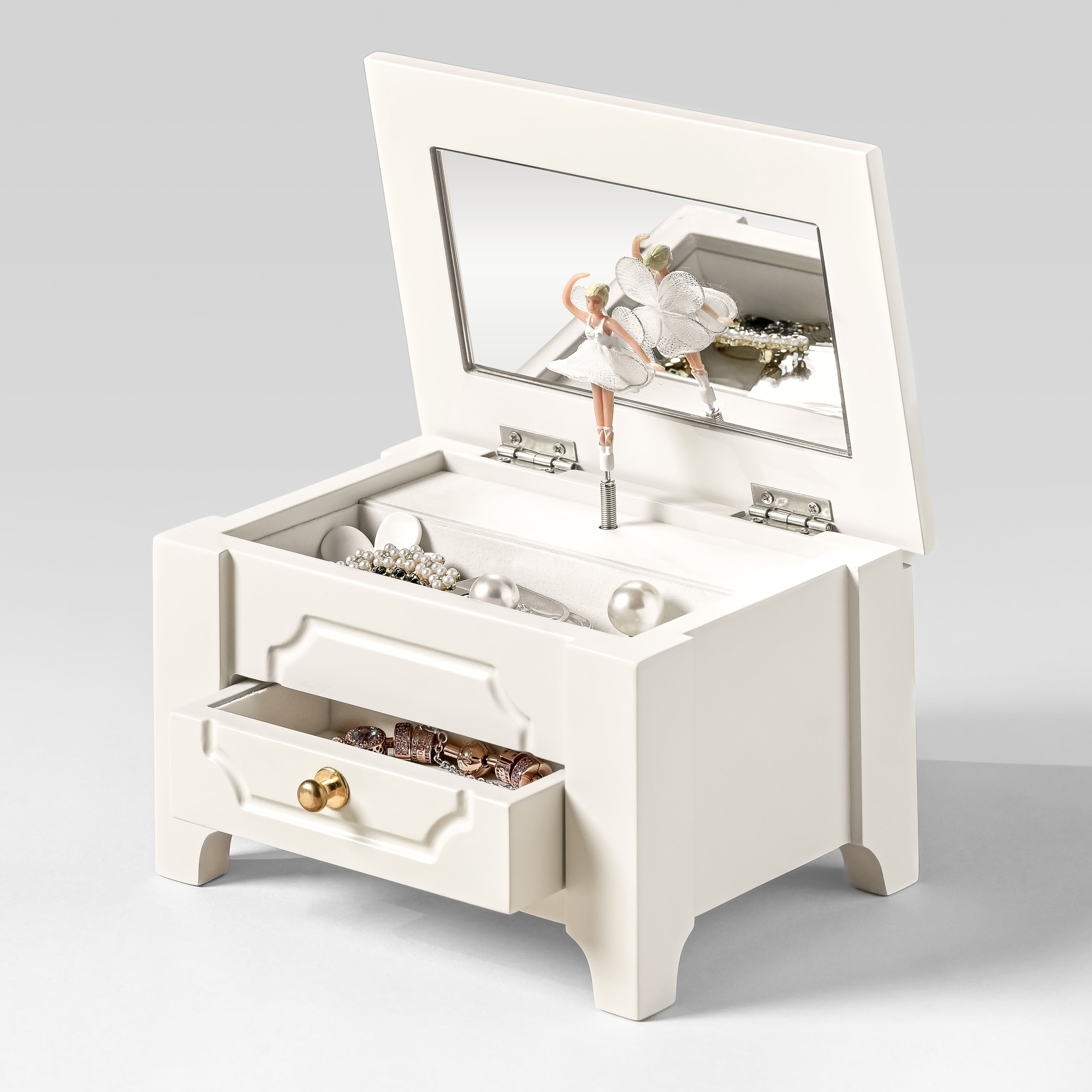 Kids Musical Jewelry Box with Lock and Mirror, Wooden Jewelry Organizer ...