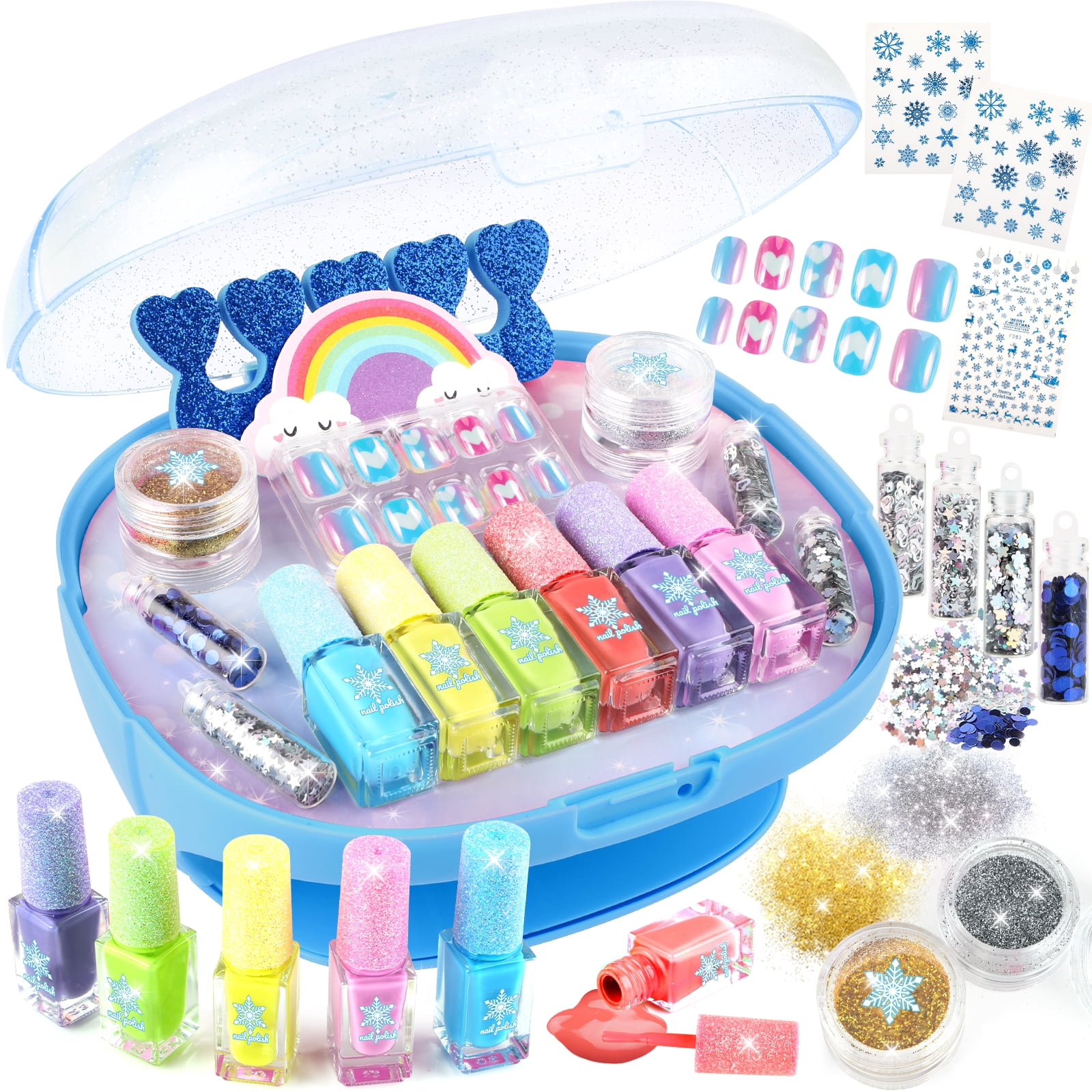 Kids Nail Polish Set for Girls Blue, Kids Nail Kit with Nail Dryer ...