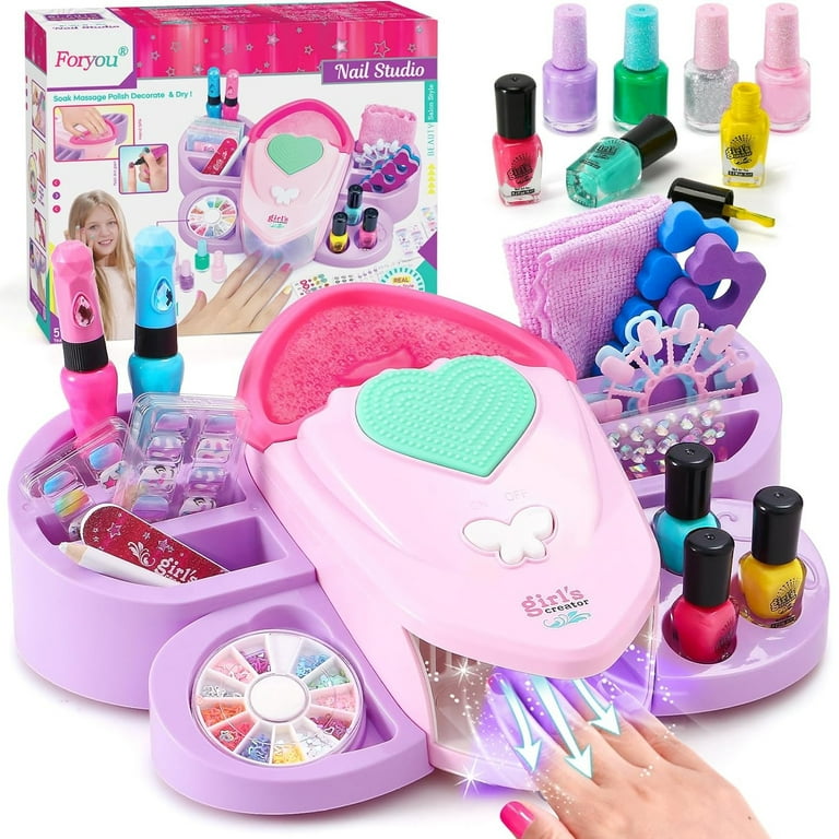 Kids Nail Polish Set for Girls Toy 6 12 Years Old Nail Art Kit Storage Desk with Nail Dryer Hand Massage Spa Kit Kid Manicure Salon Studio Stuff