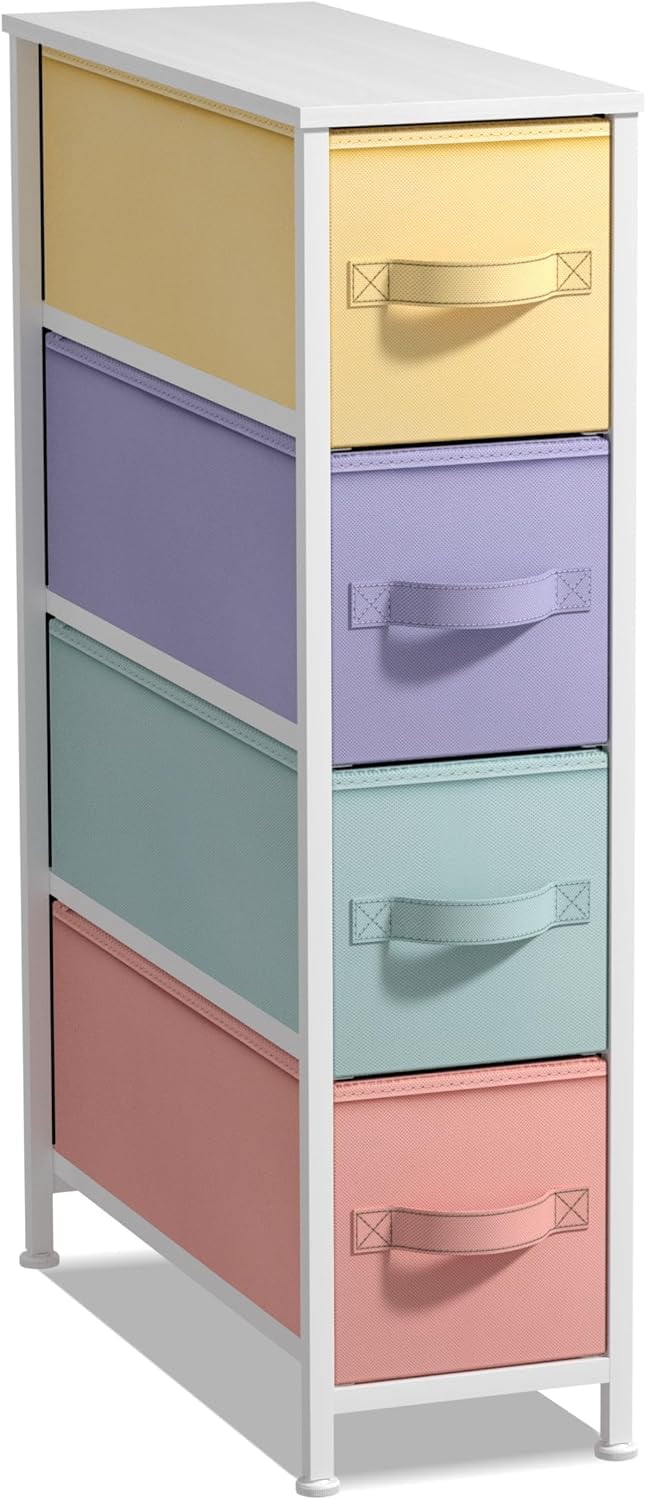 Kids Narrow Dresser with 4 Drawers - Vertical Slim Storage Chest of ...