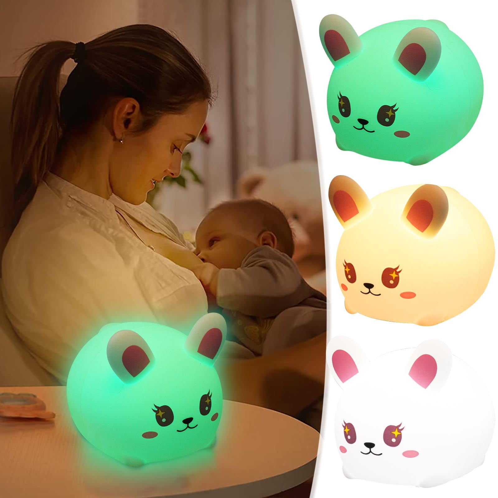 Kids Night Light,Cute Soft Silicone Rabbit Lamp Dimmable Nursery ...