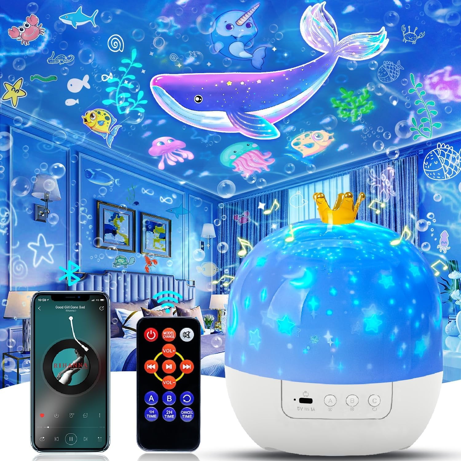 Kids Night Light Projector for Kids Room+21 Films&Bluetooth Music Kids ...