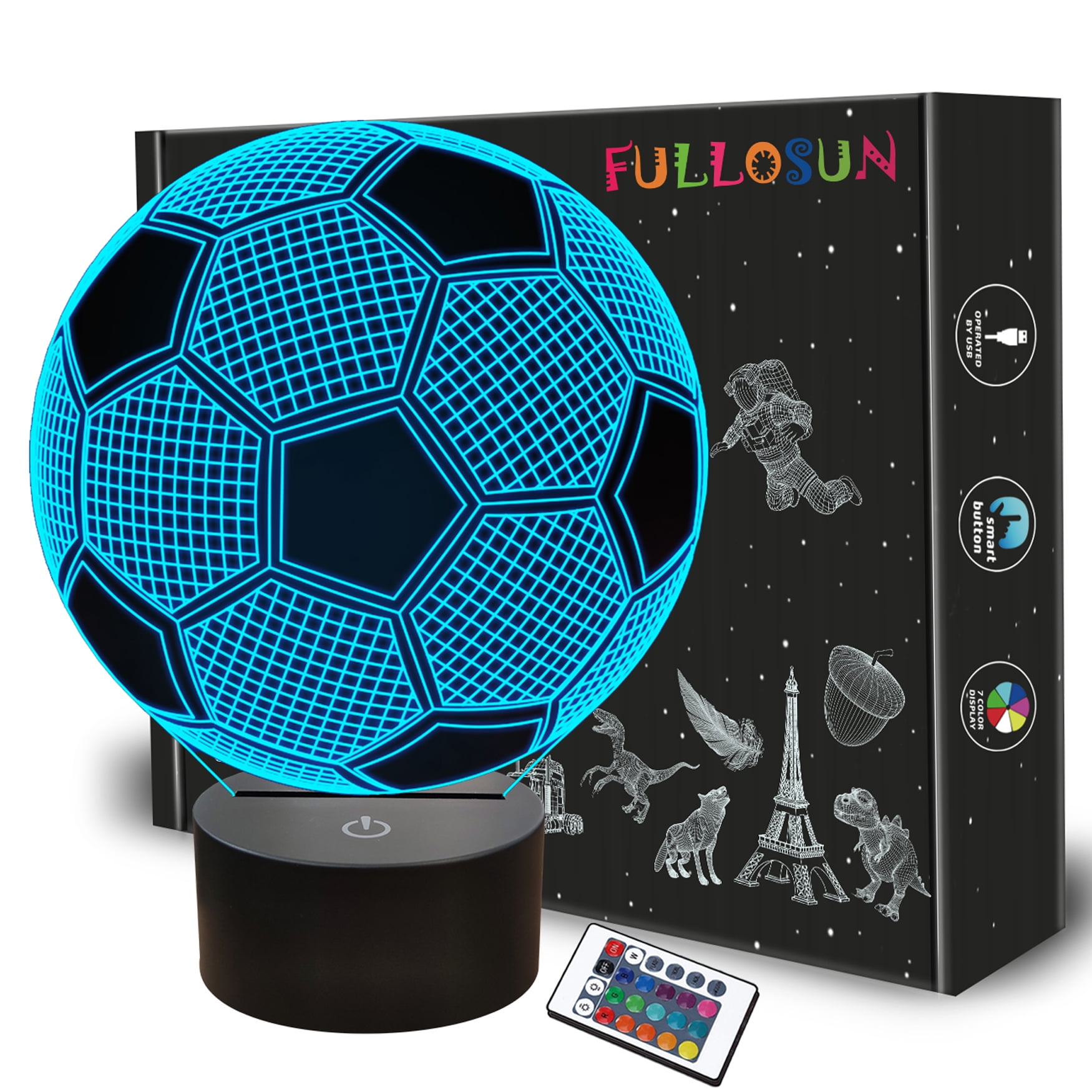 3D Soccer Night Light for Kids with Remote, 16 Colors, Ideal Gift for ...