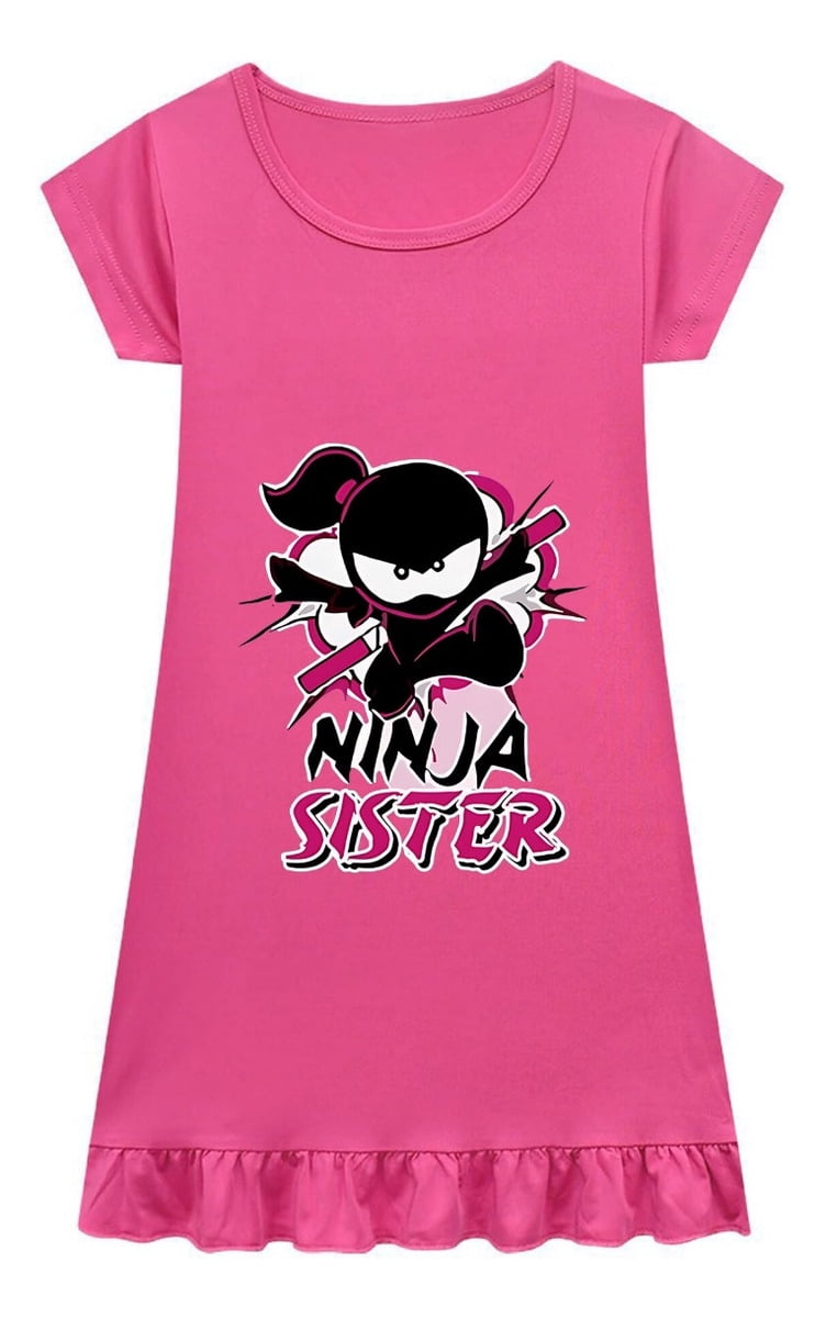 Kids Ninja Kidz Pajamas – Girls Short Sleeve Sleep Dress with Cartoon ...