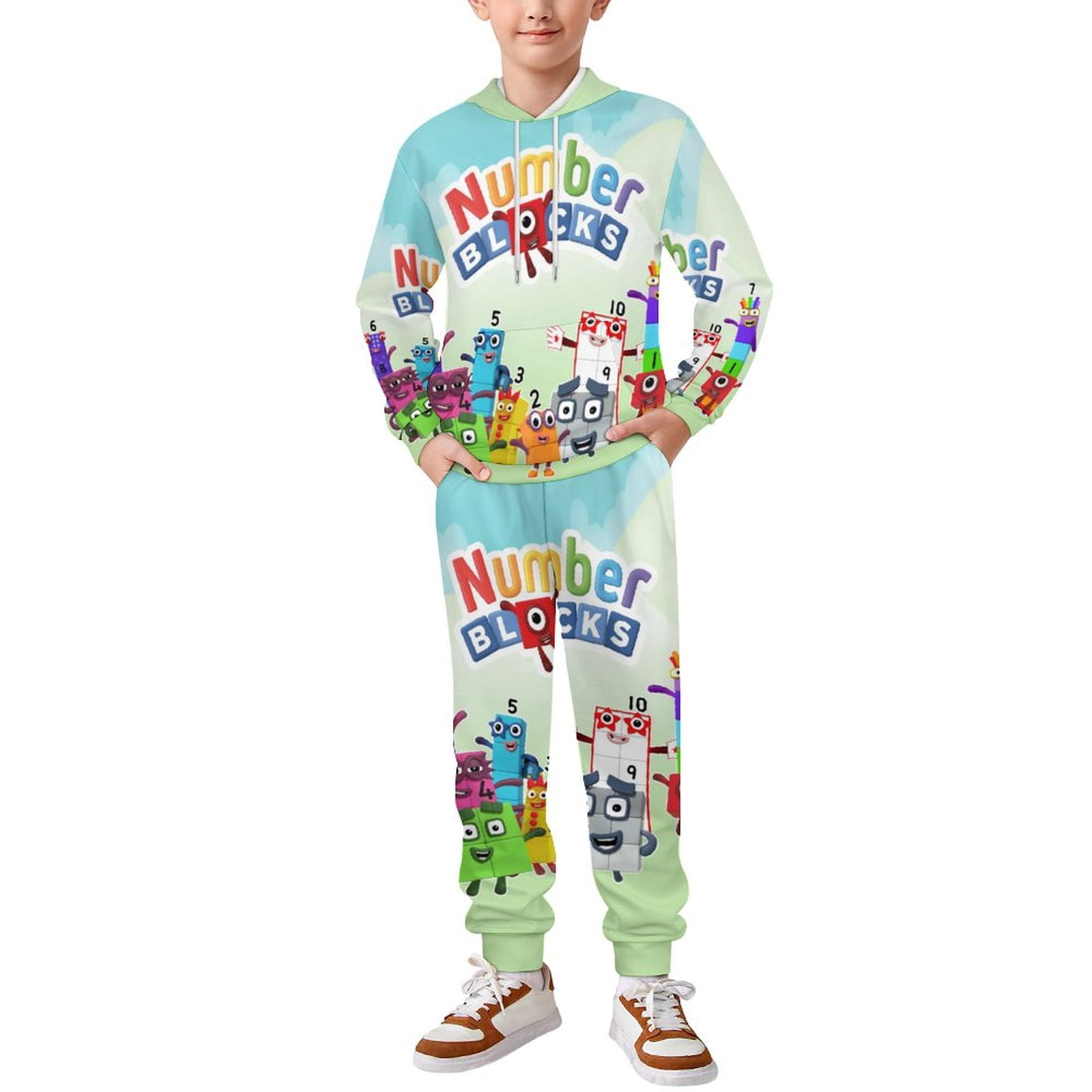 Kids Number Block Pullover Hoodie Set 2 Pieces Sweatsuit Outfits Hoodie ...