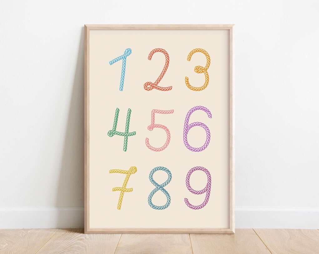 Kids Number Print, Colorful Counting Poster, Cute Cowboy Numbers, Retro ...