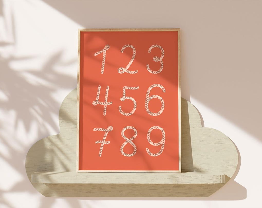 Kids Number Print, Whimsical Counting Poster, Orange Playroom Decor ...