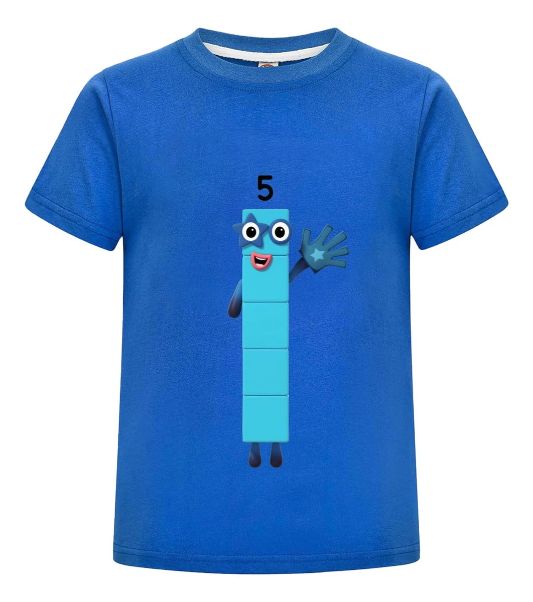 Kids Number blocks 5 Graphic Tee – Math Cartoon Characters T-Shirt ...