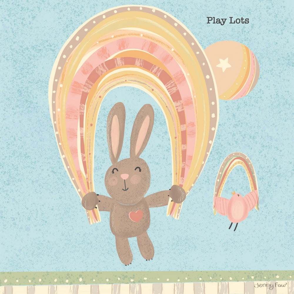 Kids Nursery Art Pastel Muted "Rainbow Rabbit" Natural Float Framed ...