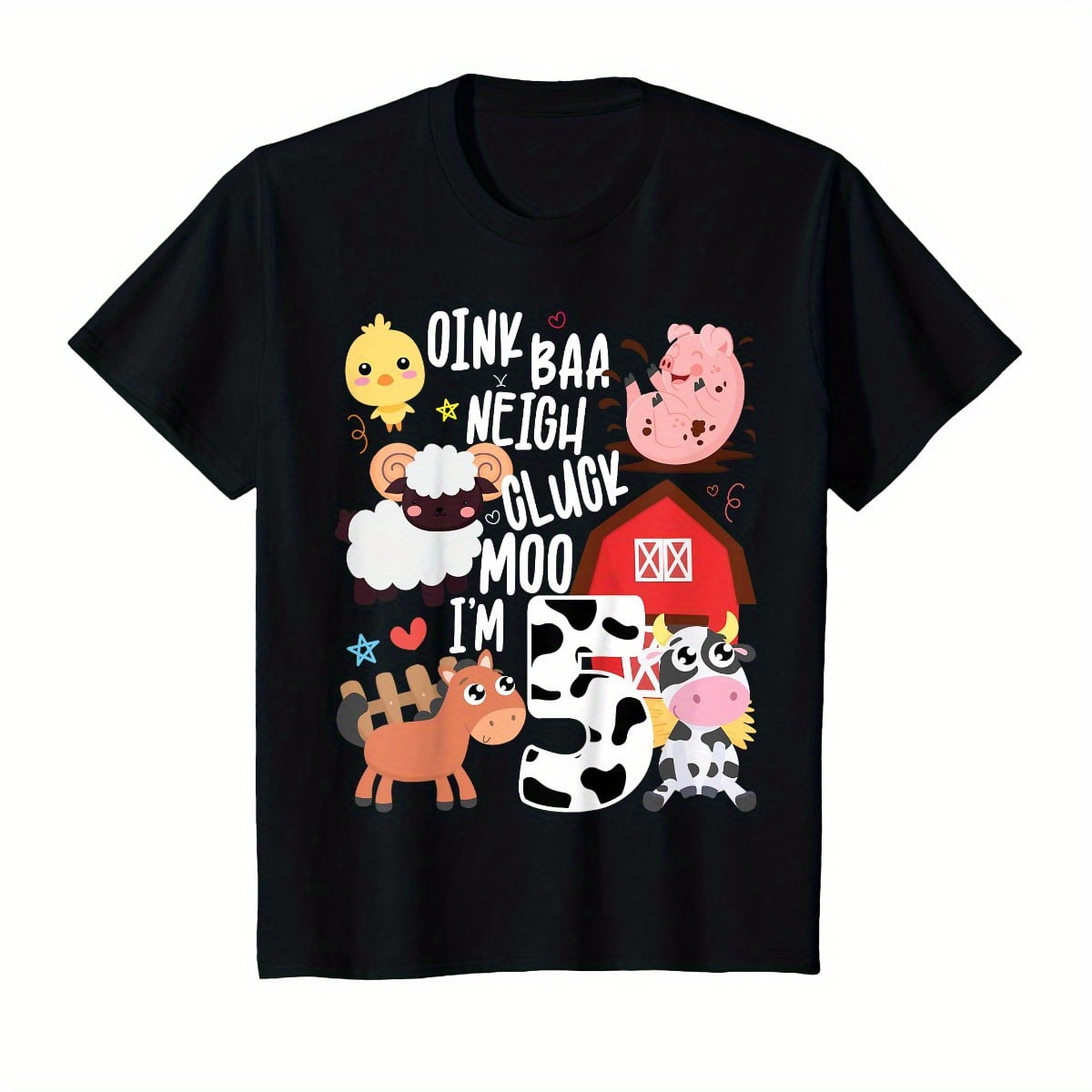 Kids Oink Baa Neigh Cluck Moo I'm Five 5 Year Farmer 5th Birthday T ...