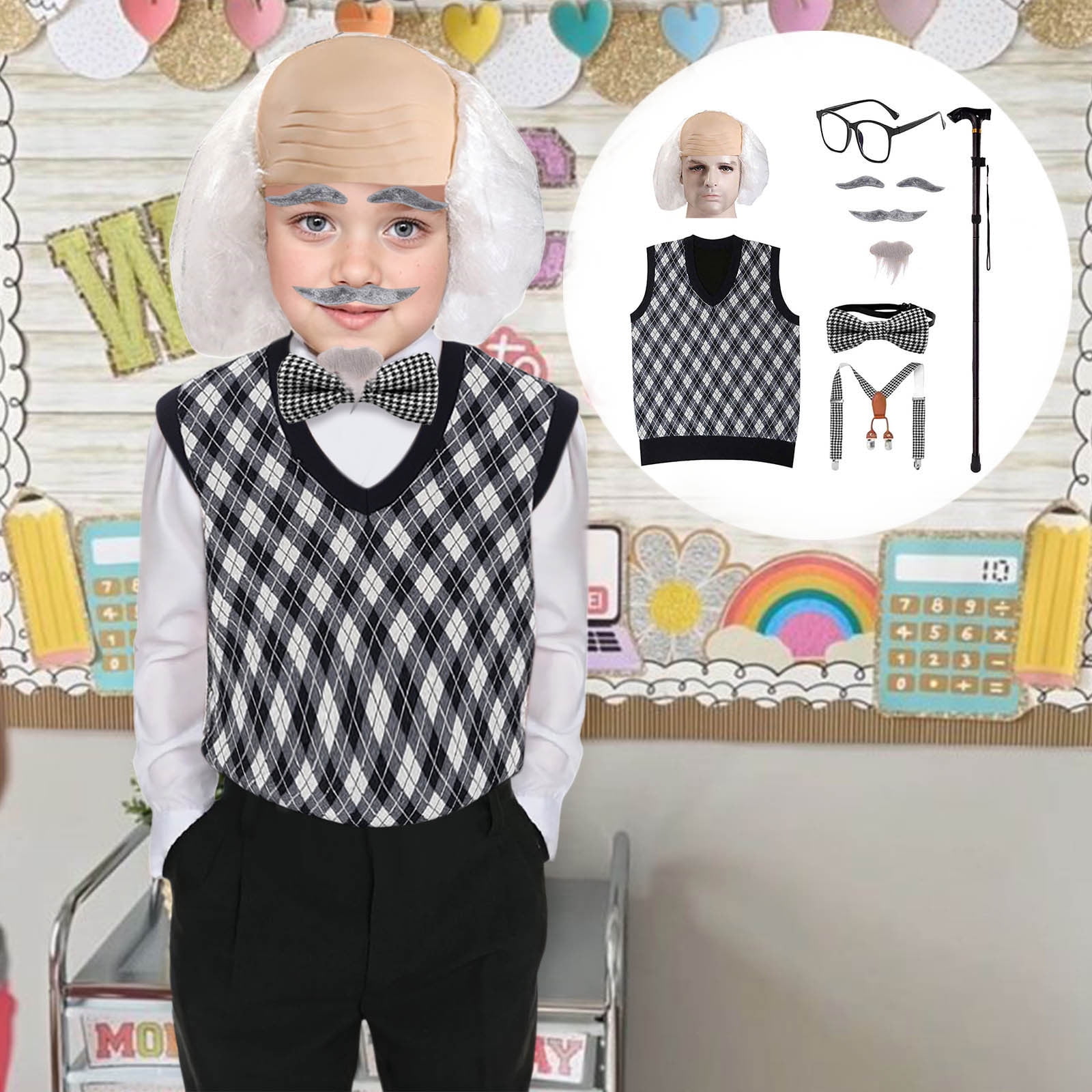 Kids Old Man for Boys 100 Days of School Boys Grandpa Dress Up Set with ...