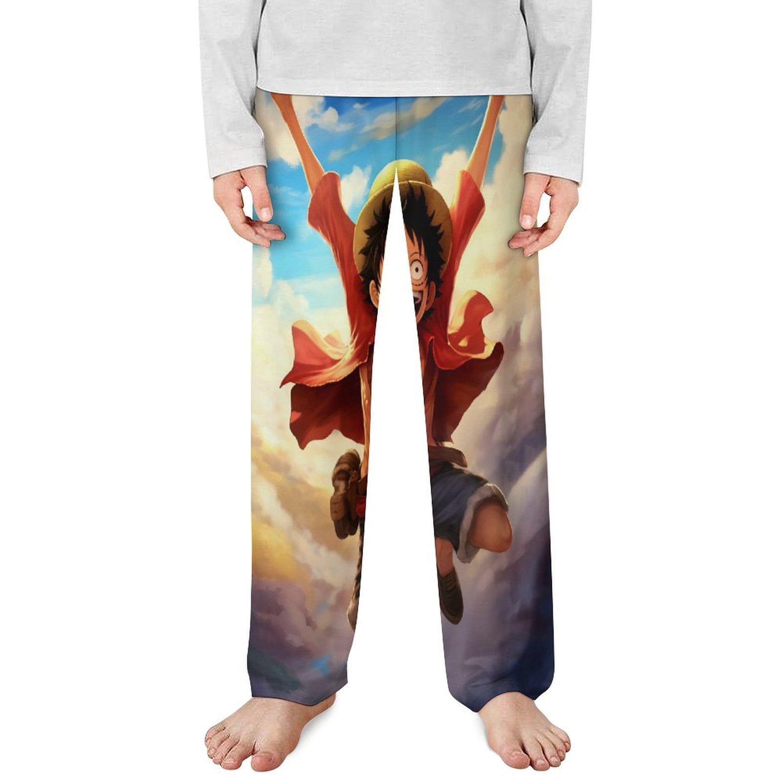 Kids One Piece Luffy Pajama Pants Cartoon Long Pj Pants Cute Elastic ...