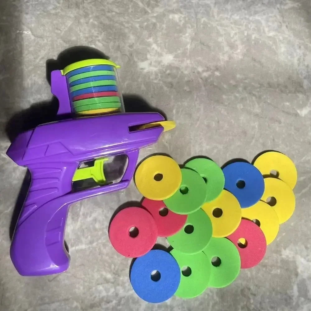 Kids Outdoor Game Foam Disc Gun Toy Flying Disc Shooting Launcher Gun ...