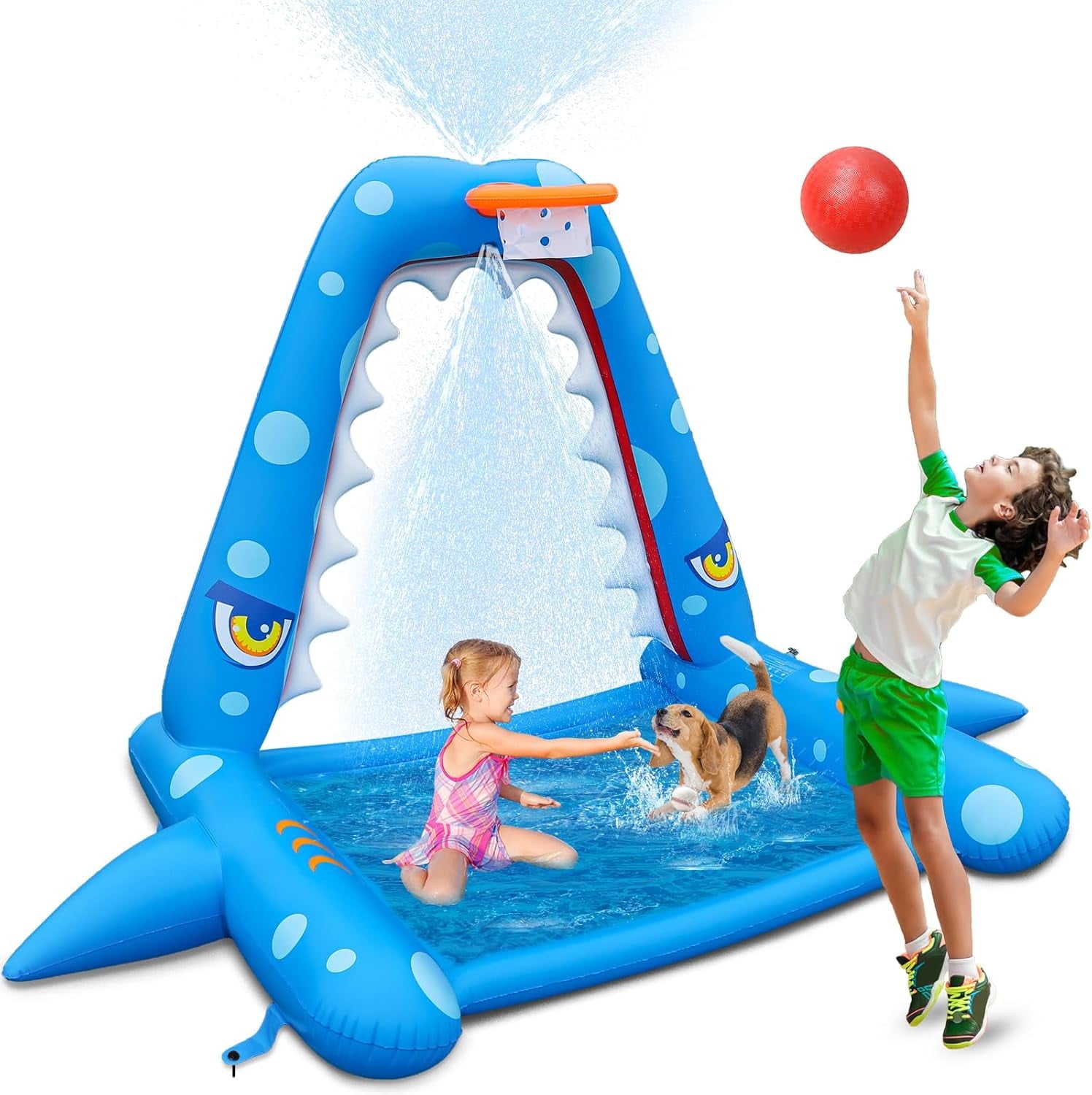 Kids Outdoor Sprinkler Play – Giant Inflatable Shark Water Toy Splash ...
