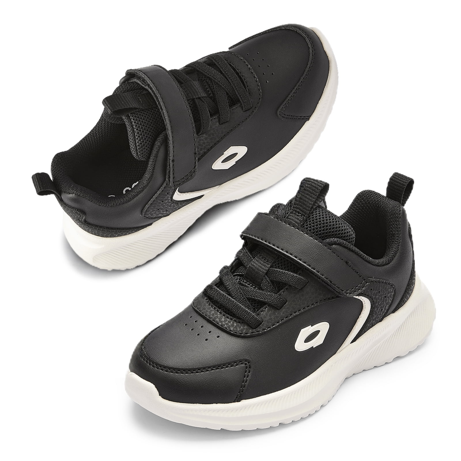 Kids PU Leather Athletic Sneakers with Hook & Loop Strap, Breathable ...