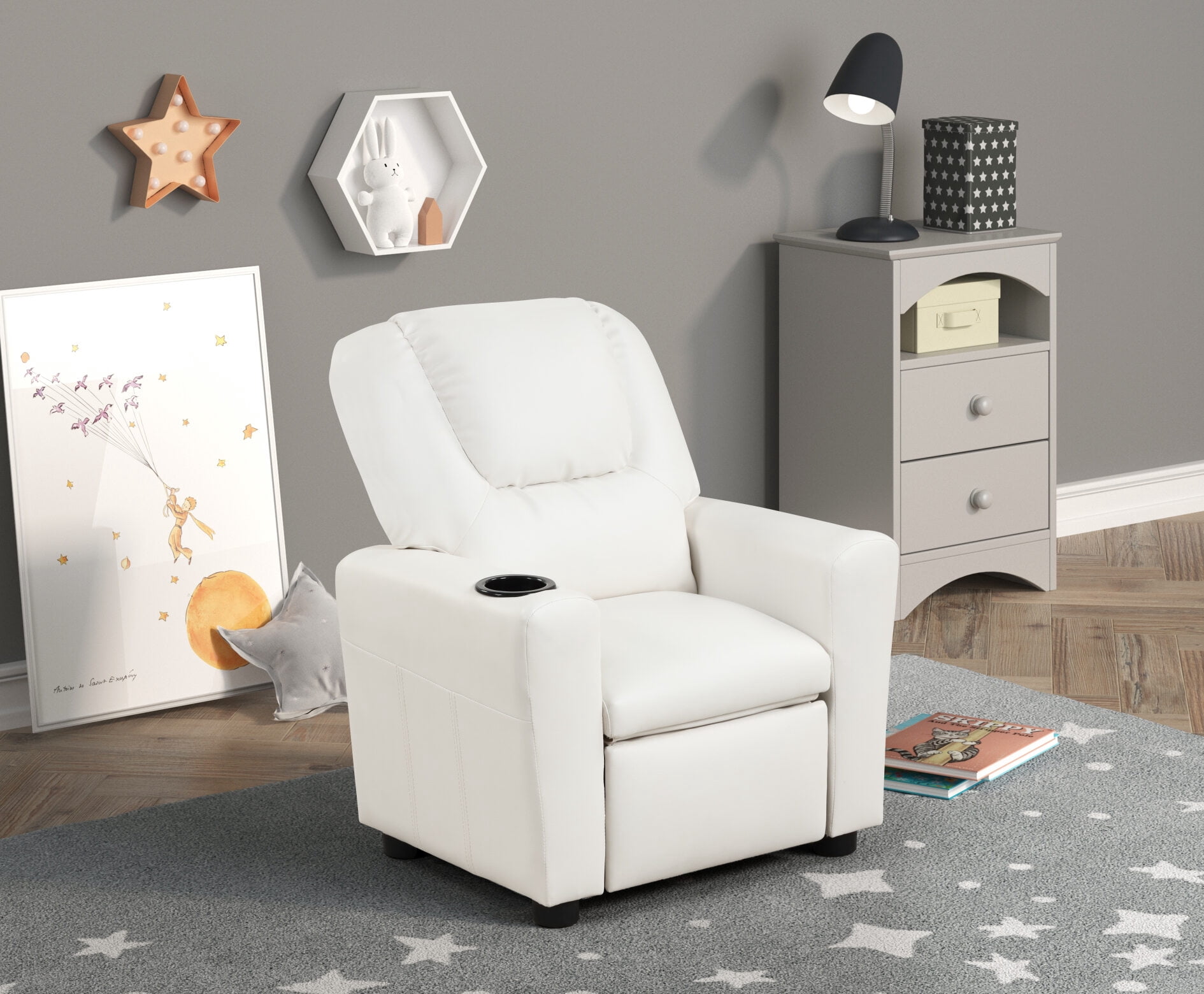 Kids PU Leather Recliner Chair with High Backrest & Cupholder ...