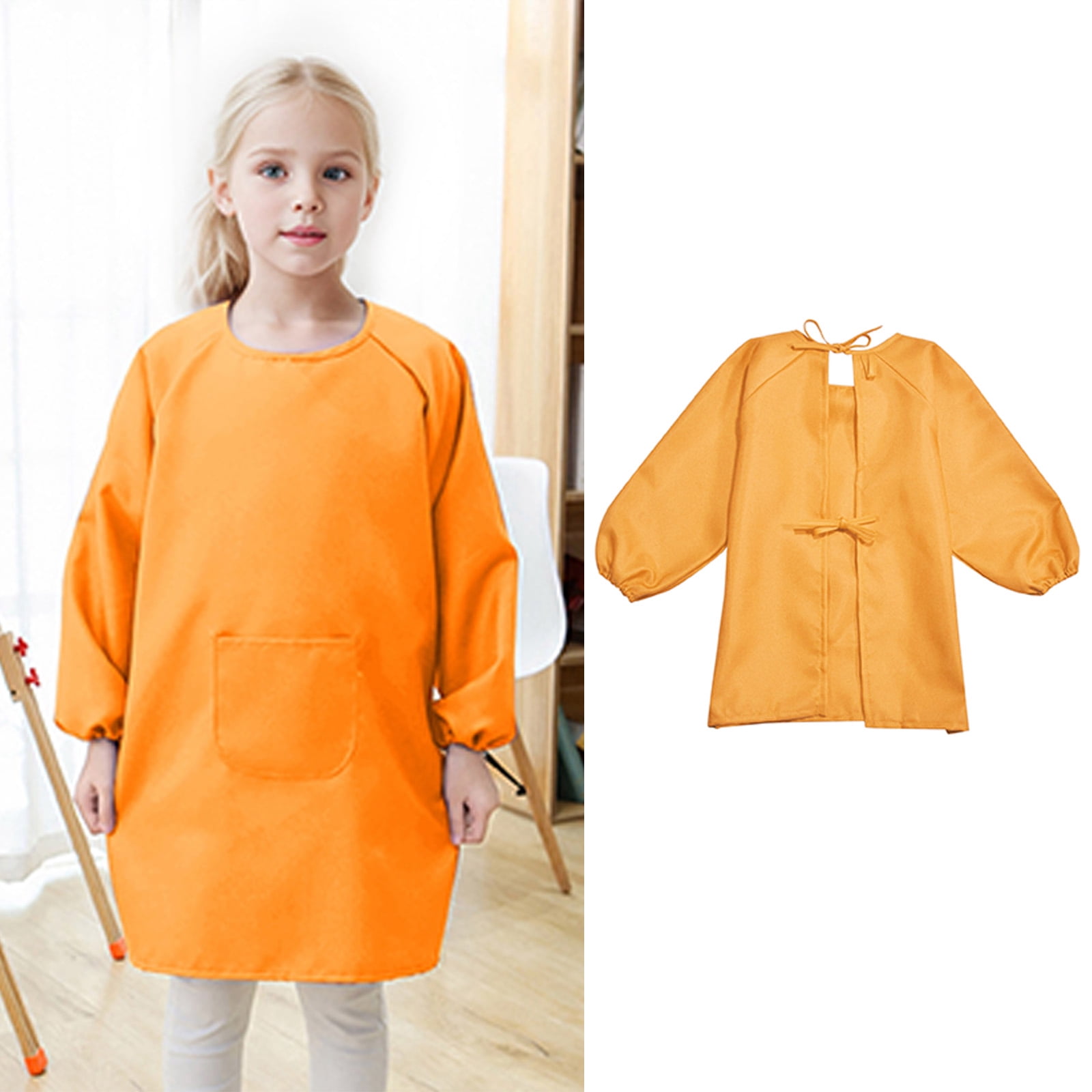 Kids Paint Smock Apron For Painting Long Sleeve Orange Smock Pair With ...