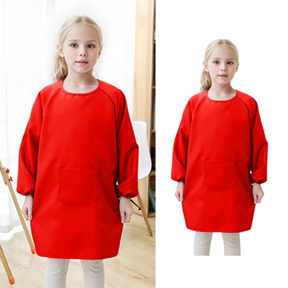 Kids Paint Smock Apron For Painting Long Sleeve Red Smock With One ...