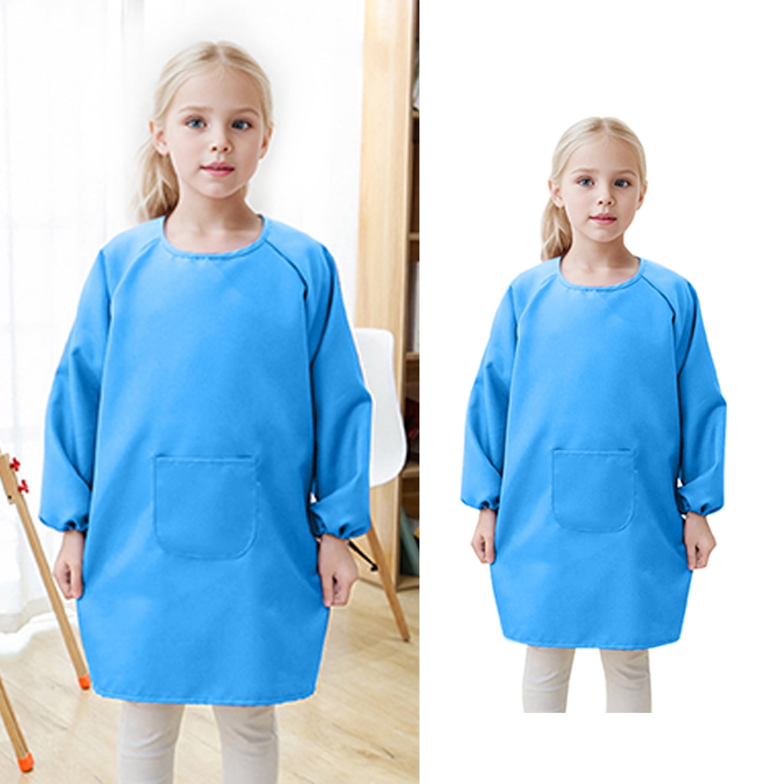 Kids Paint Smock Aprons For Painting Long Sleeve Blue Apron Pair With A ...