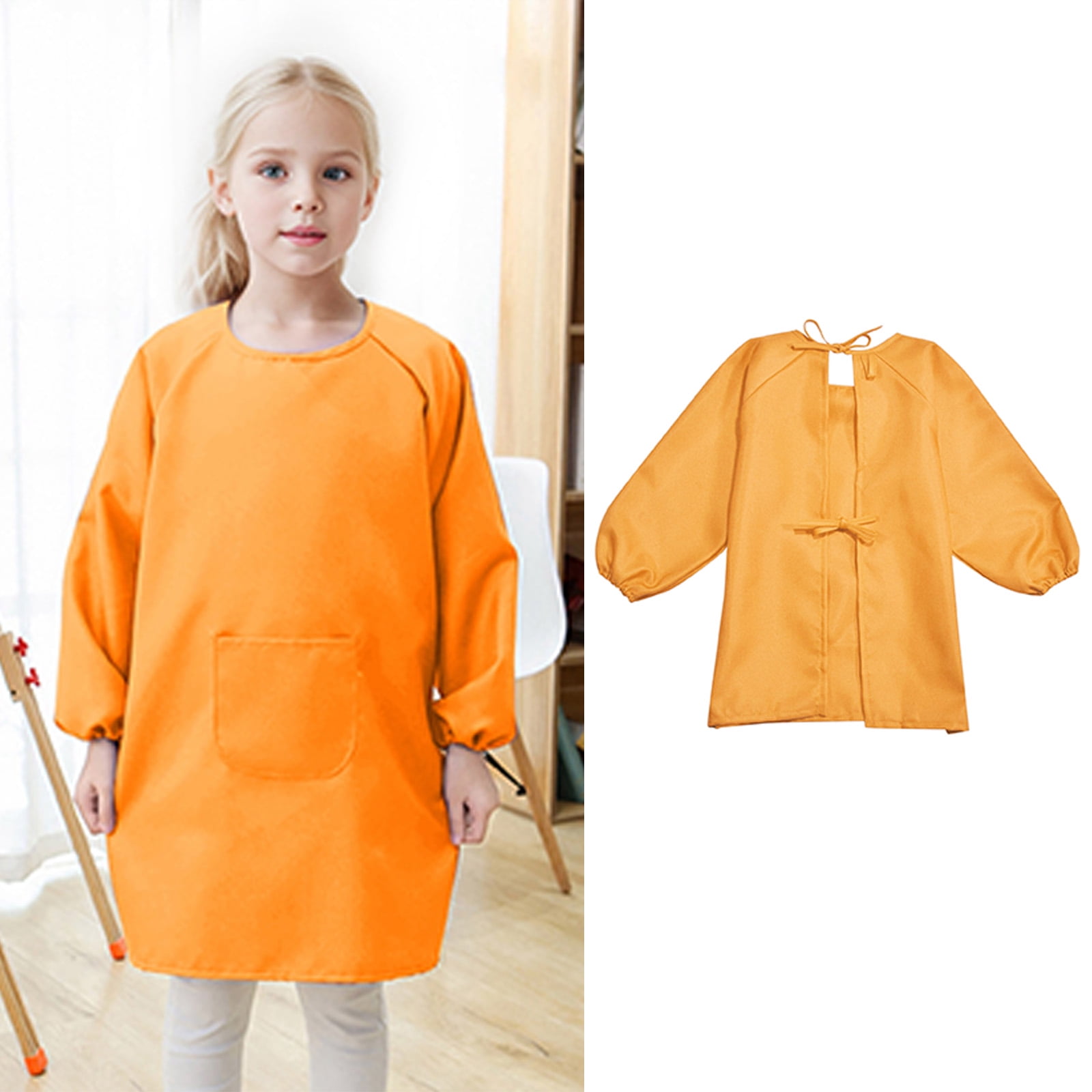 Kids Paint Smock Aprons For Painting Long Sleeve Orange Smock With One ...