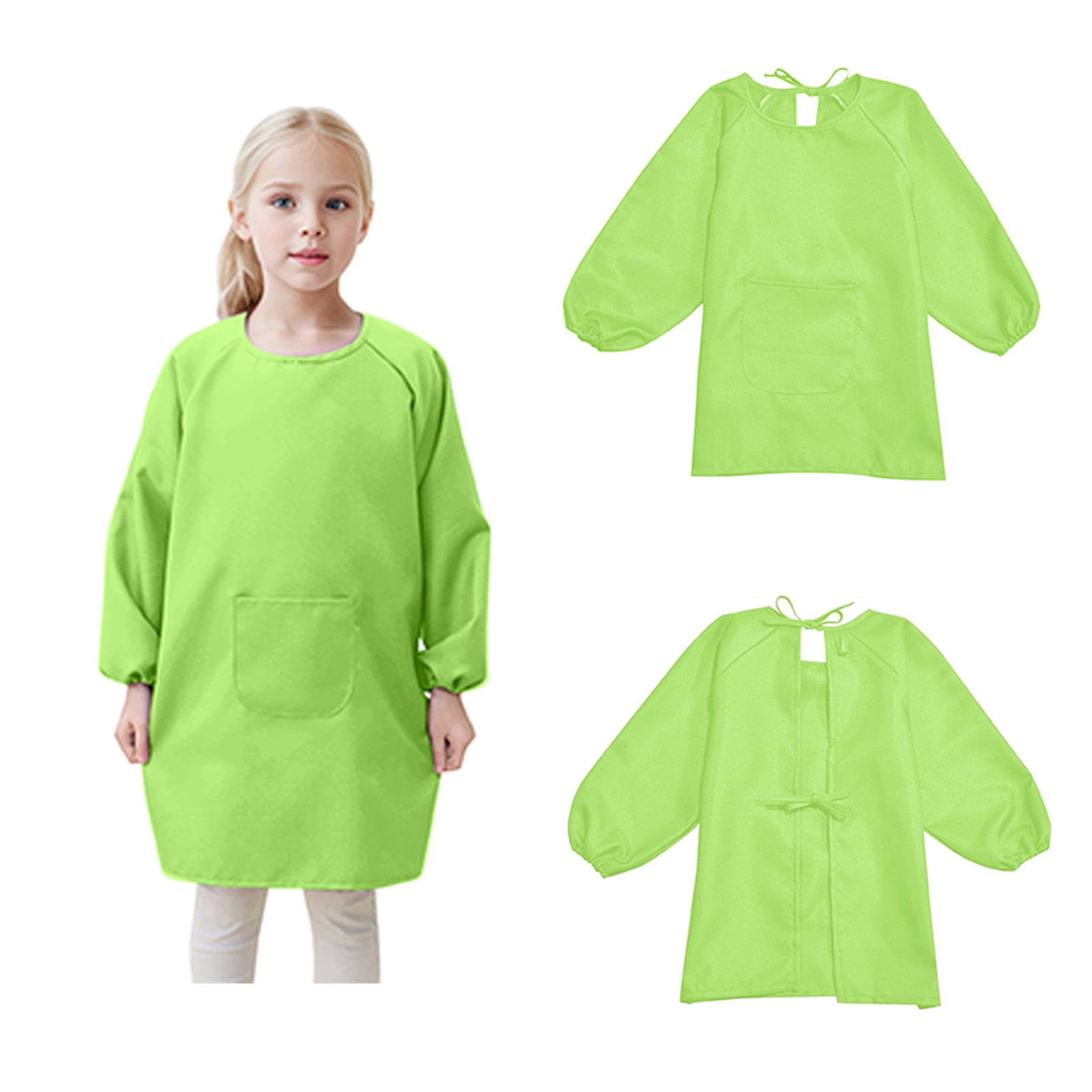 Kids Paint Smock Artist Apron For Painting Long Sleeve Green Smock With ...