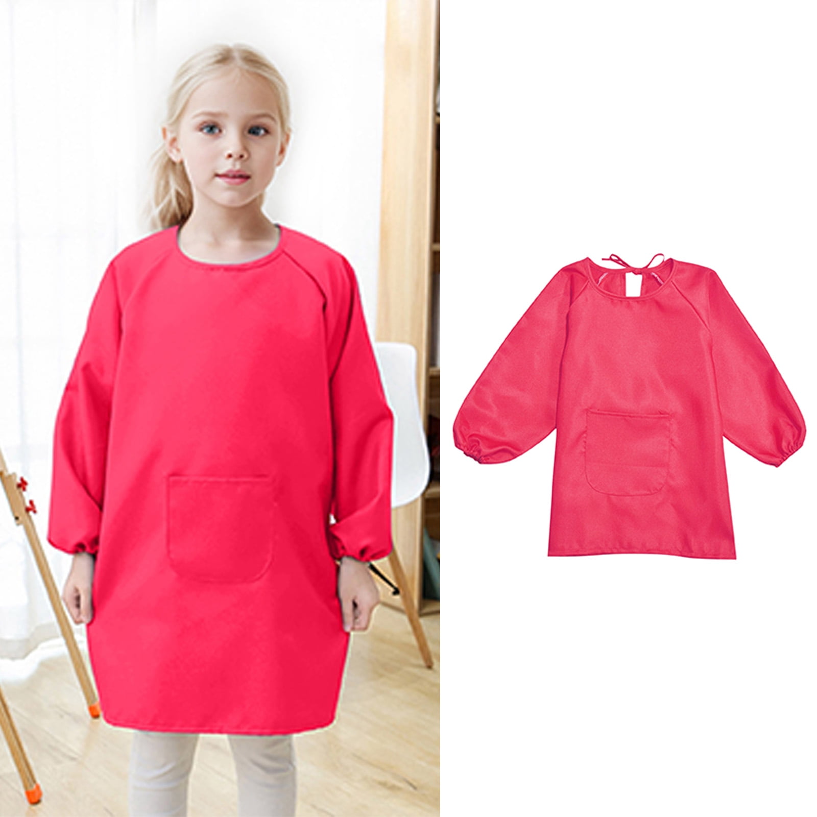 Kids Paint Smock Artist Apron For Painting Long Sleeve Hot Pink Smock ...