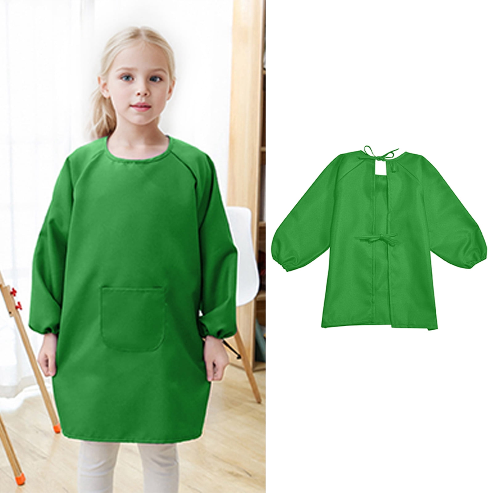 Kids Paint Smock Painting Apron Long Sleeve Kids Green Apron With One ...