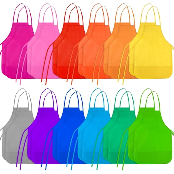 Kids Painting Aprons 24 Pieces 12 Colors Kid Art Apron with 2 Roomy ...